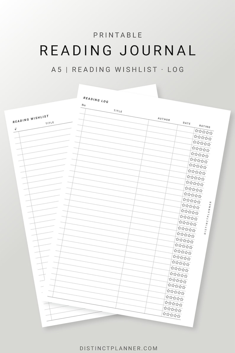 A5 Inserts, Reading Log & Wishlist Printable Planner Template, Book ...