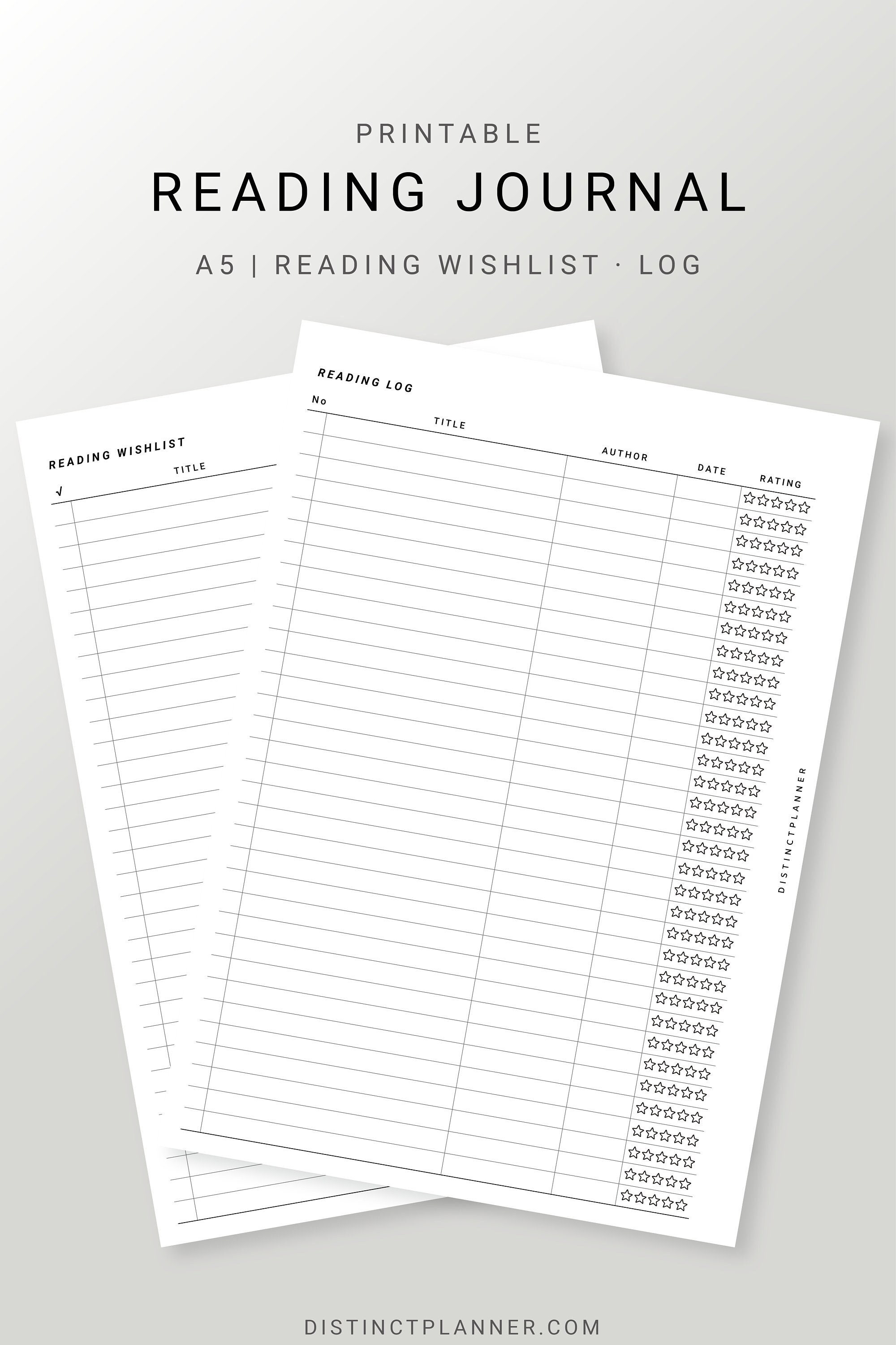 A5 Inserts, Reading Log & Wishlist Printable Planner Template, Book ...