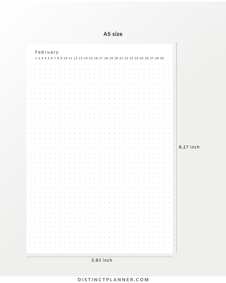A5 Dotted Bullet Journal Printable Monthly Note Paper Dot Grid Bujo ...