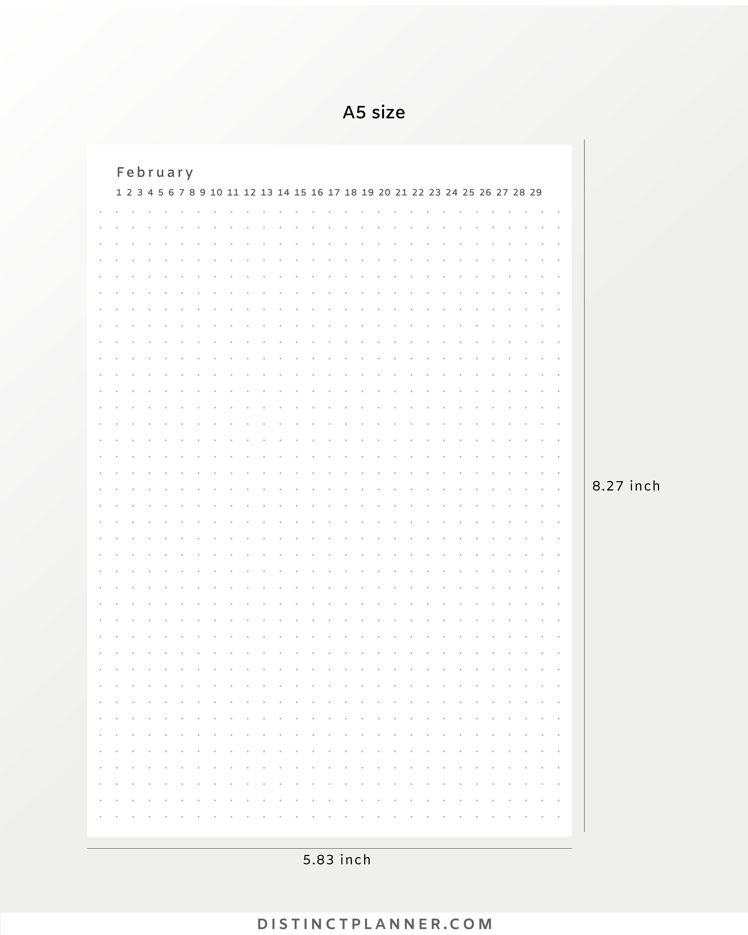 A5 Dotted Bullet Journal Printable Monthly Note Paper Dot Grid Bujo ...