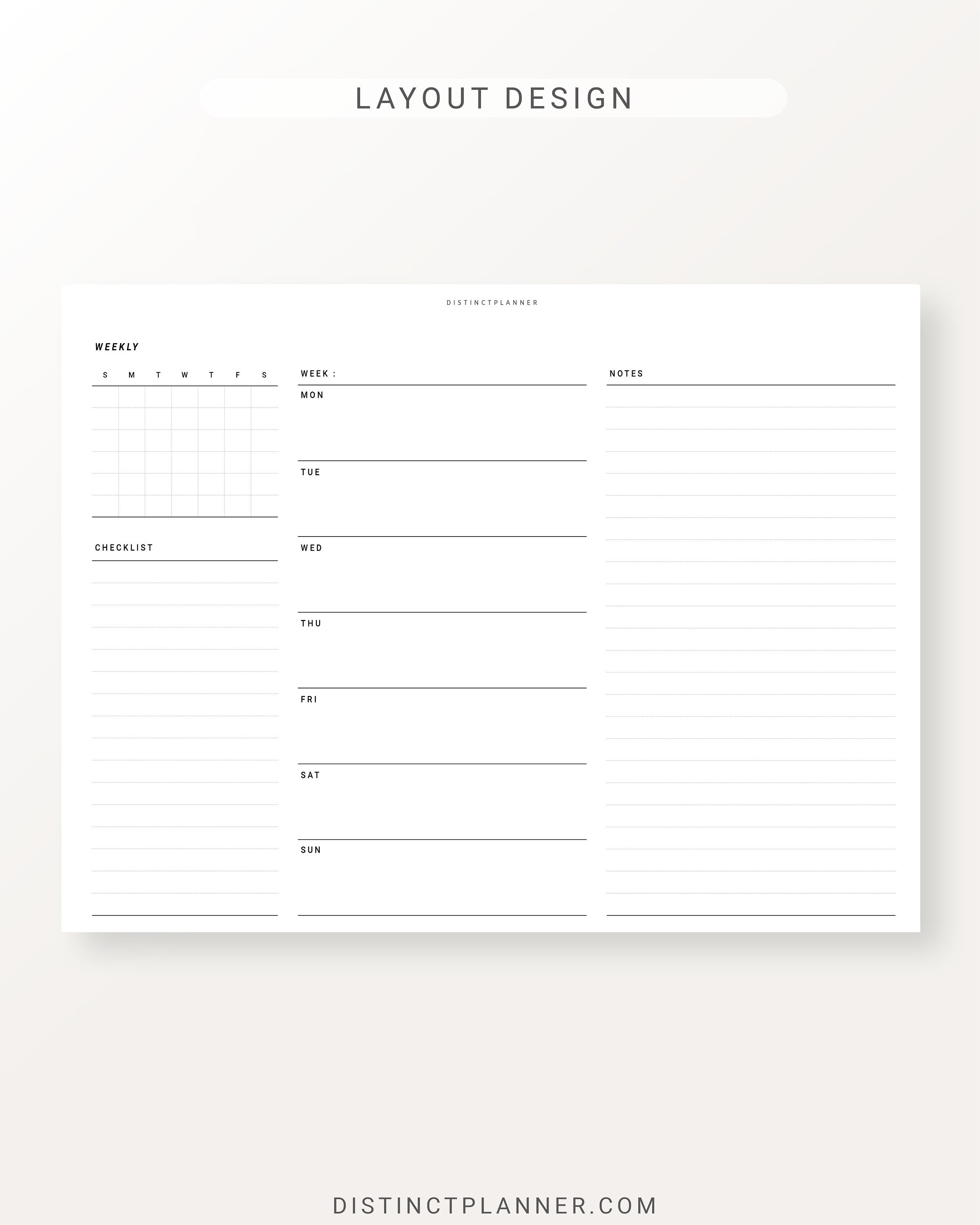 Weekly Planner Horizontal Template A4 Letter, Undated Weekly Journal ...