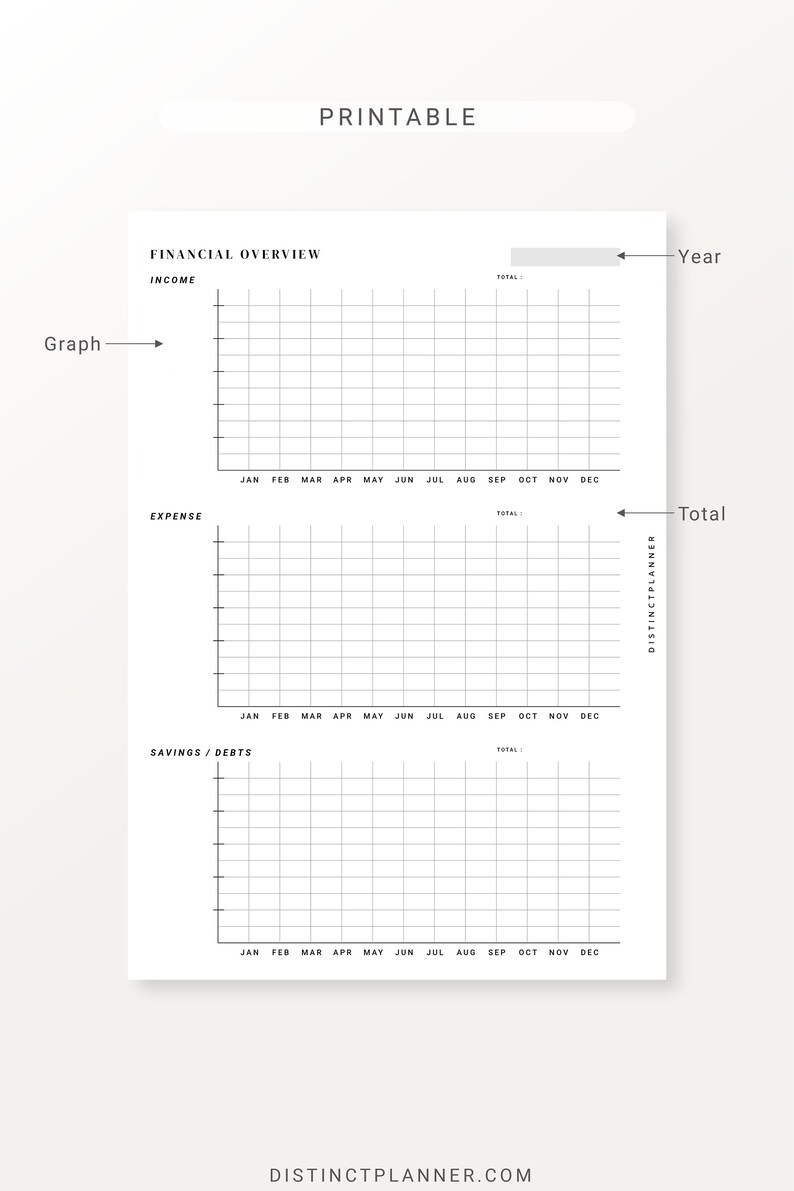 A5 Inserts, Yearly Financial Overview Printable & Fillable, Financial ...