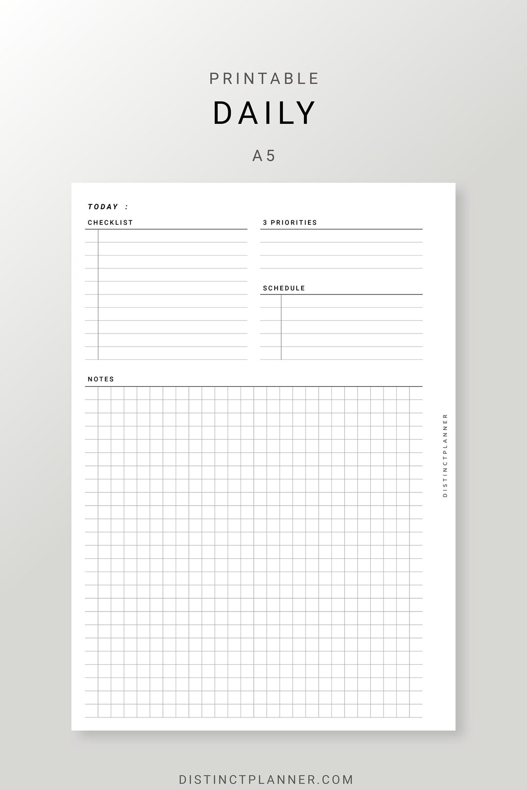 A5 Daily Planner Printable Inserts, Undated Day on One Page, Daily ...