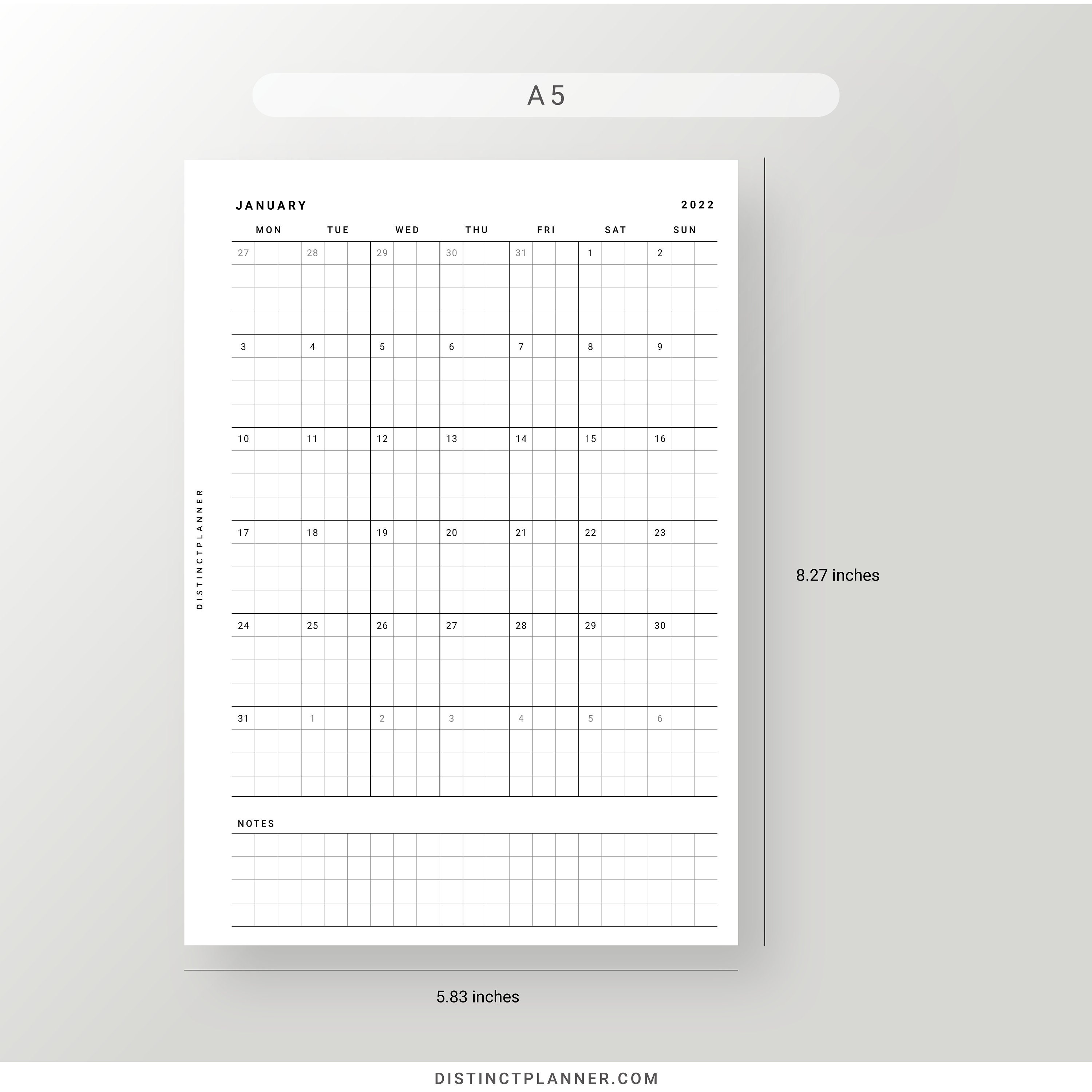 2022 Monthly Planner Printable Inserts, Dated Month on One Page for ...