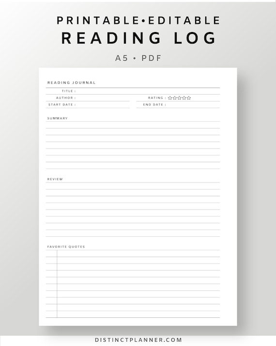 A5 Reading Journal Printable Editable Book Review Template - Etsy