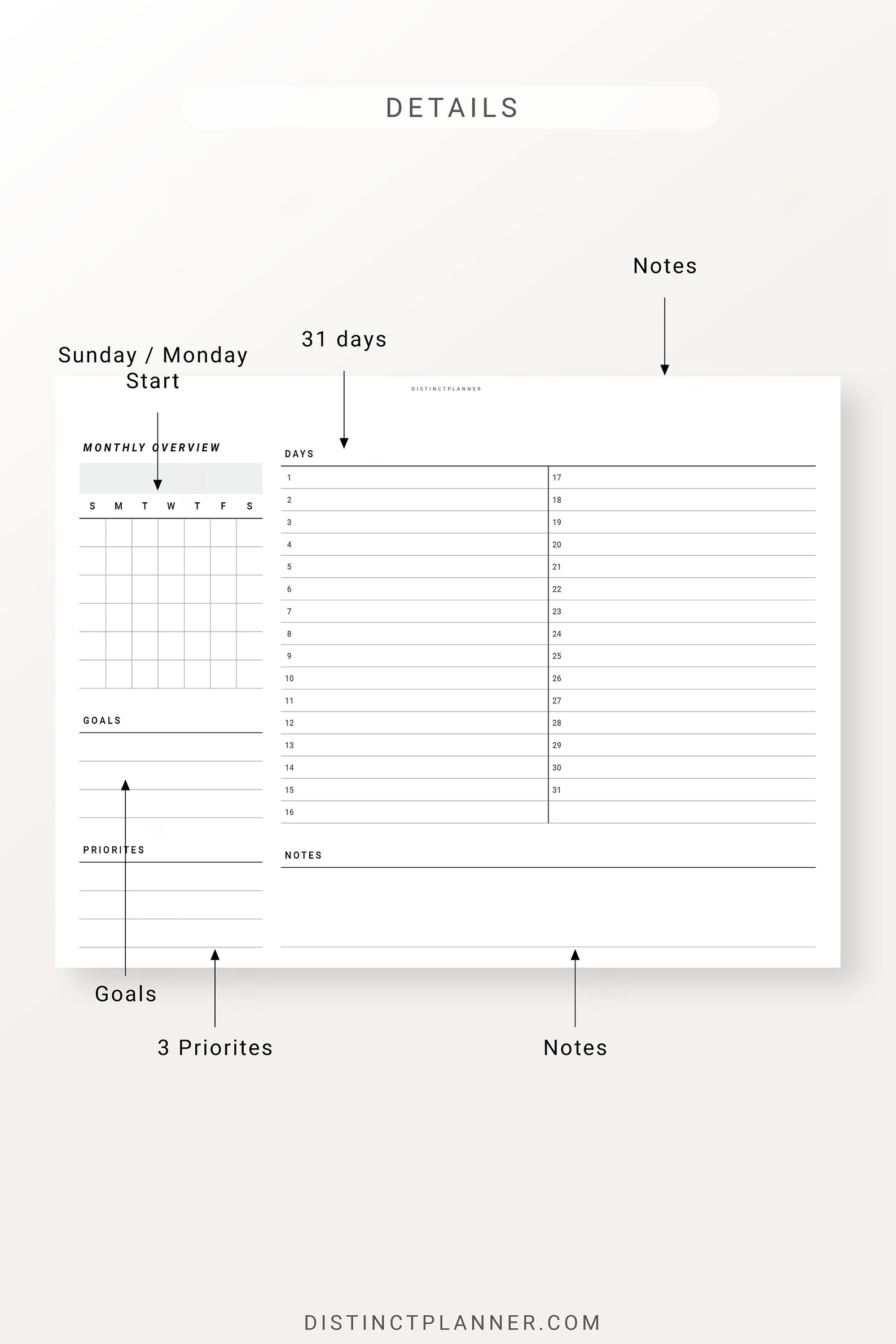 A4 Letter Monthly Overview Horizontal Inserts, Undated Printable ...