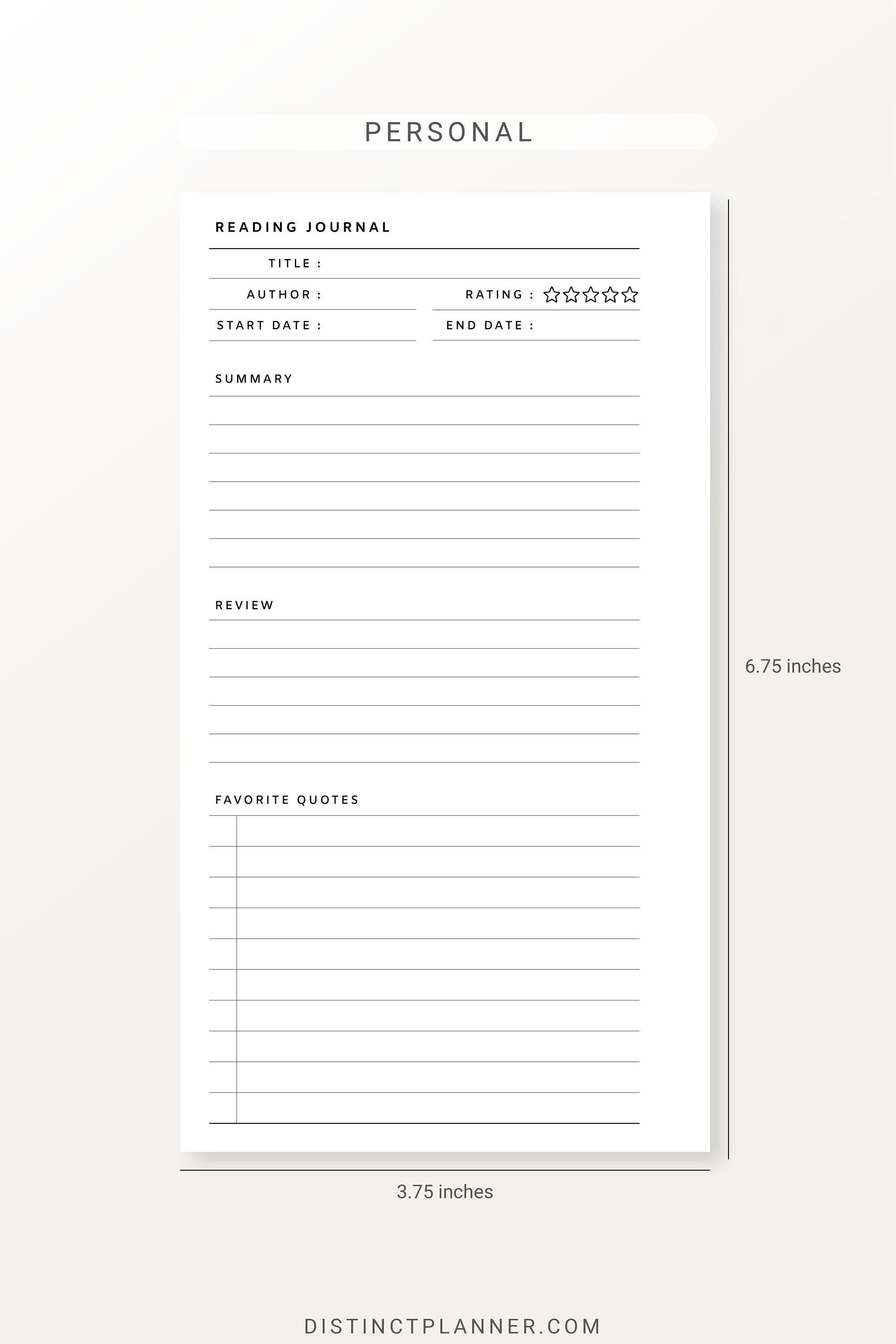 Personal Reading Journal Printable Editable | Book Review Template PDF ...