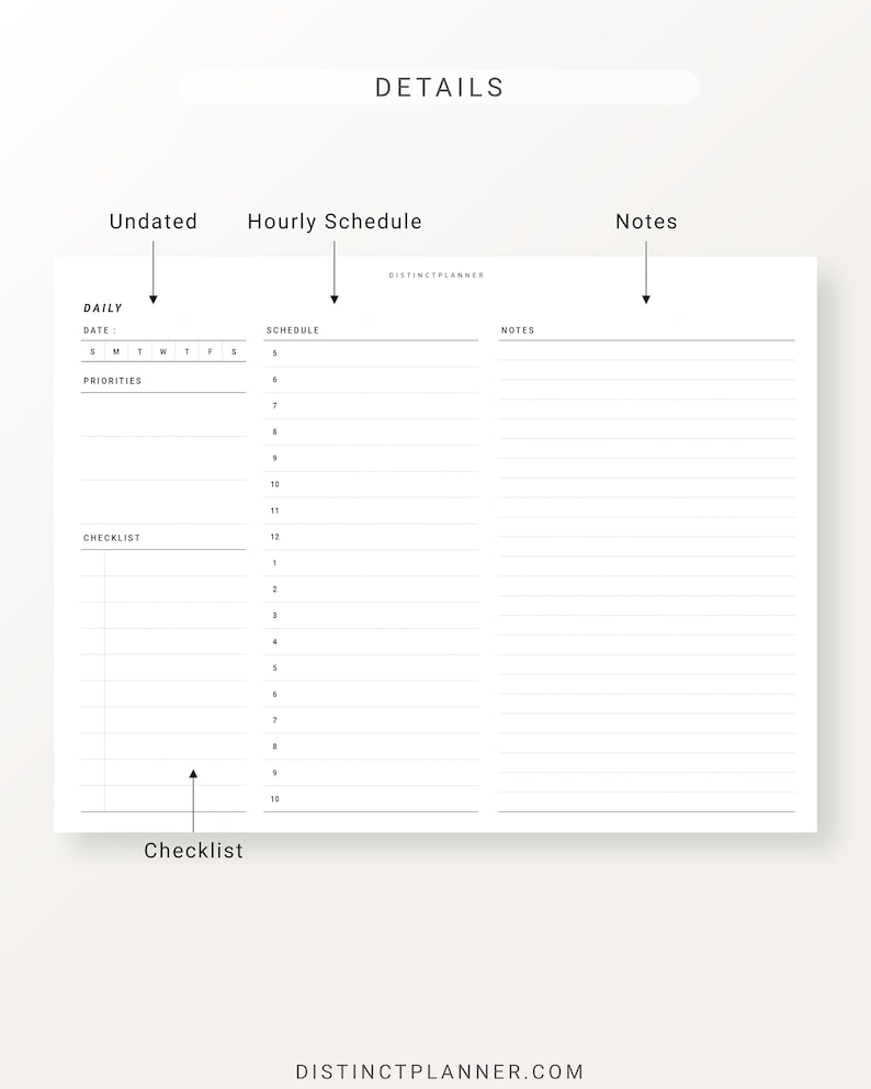 A4, Letter Daily Horizontal Planner Printable, Undated Daily Journal ...