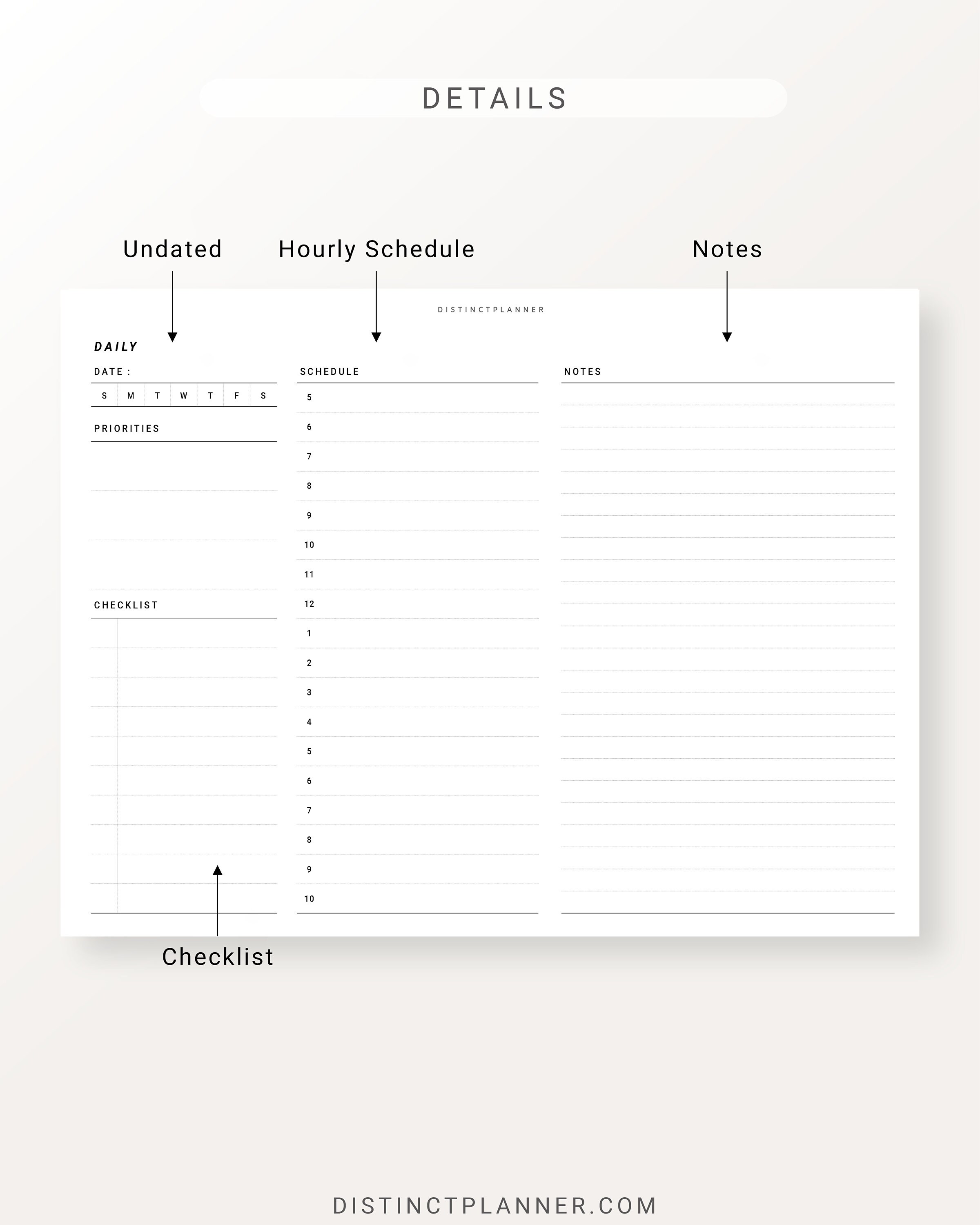 A4, Letter Daily Horizontal Planner Printable, Undated Daily Journal ...