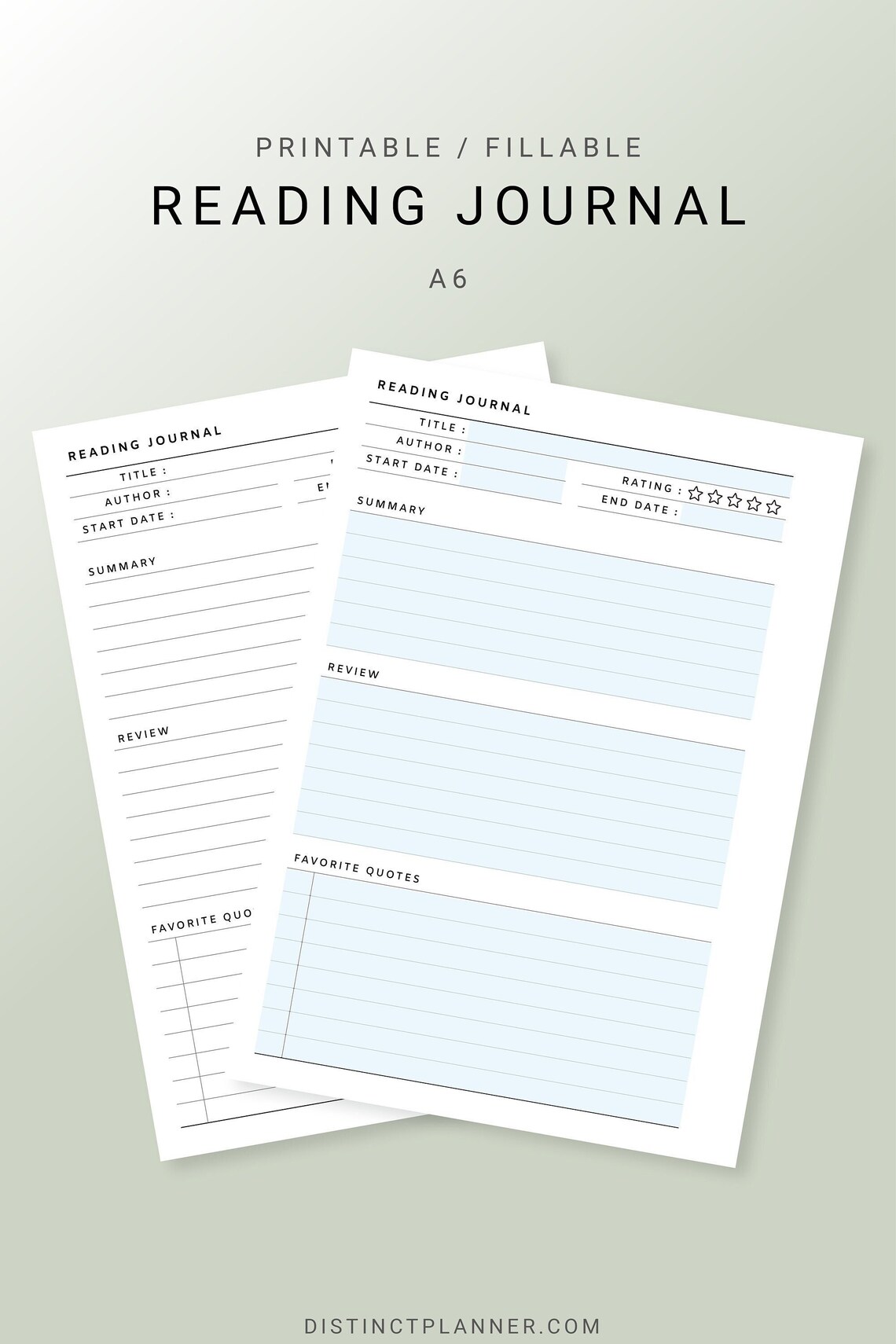 A6 Reading Journal Printable Editable Book Review Template PDF Book ...