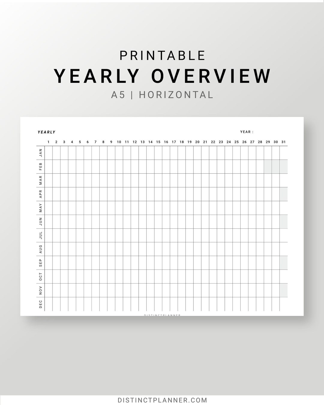 Yearly Overview Printable, Year at a Glance, Undated Yearly Planner A5 ...