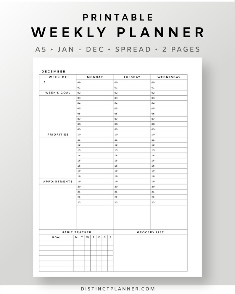 Weekly Hourly Planner A5 Undated Journal Inserts 24 Hour Time Blocking ...