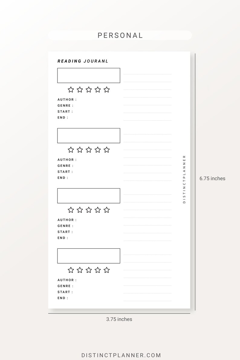 Personal Reading Journal Printable Inserts Book Review Log - Etsy