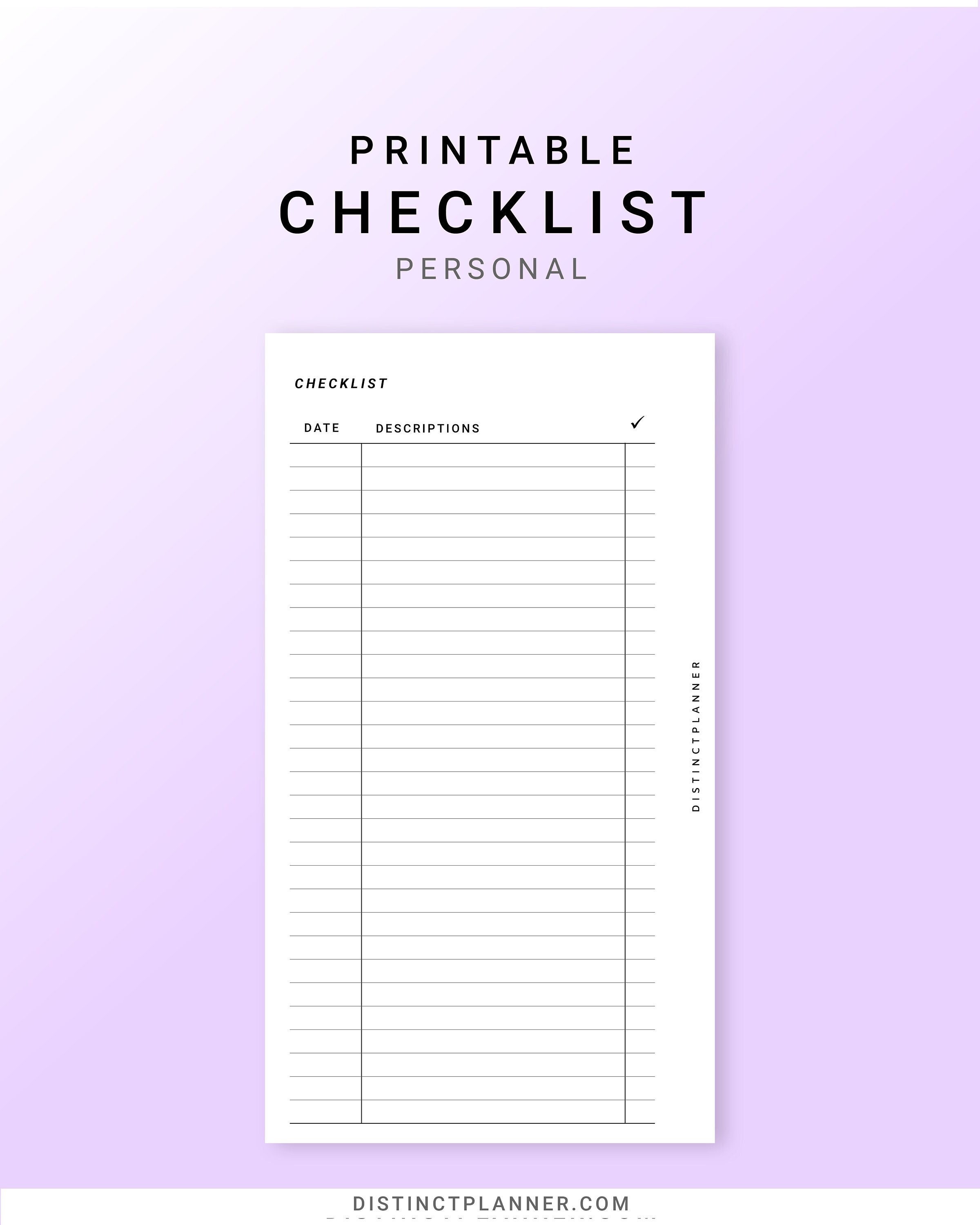 Checklist Printable Personal, Task List Template, Minimalist to Do List ...