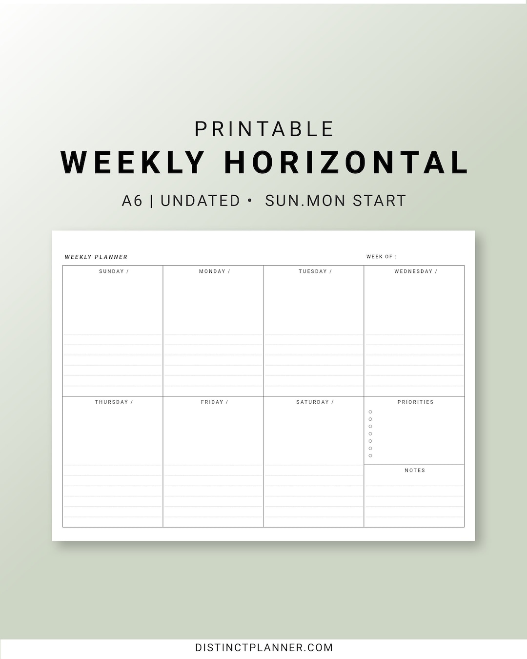 Weekly Horizontal Planner Printable A6 Inserts | WO1P Weekly Desk Pad ...