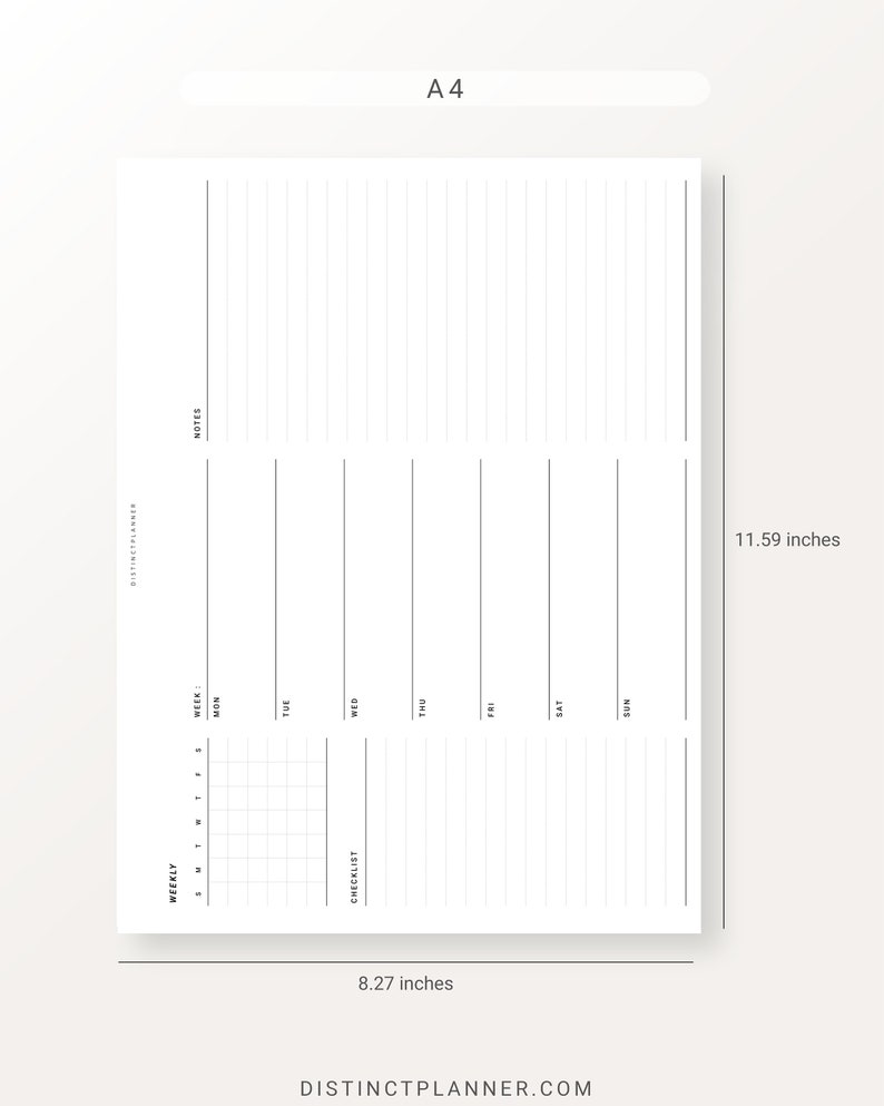Weekly Planner Horizontal Template A4 Letter, Undated Weekly Journal ...
