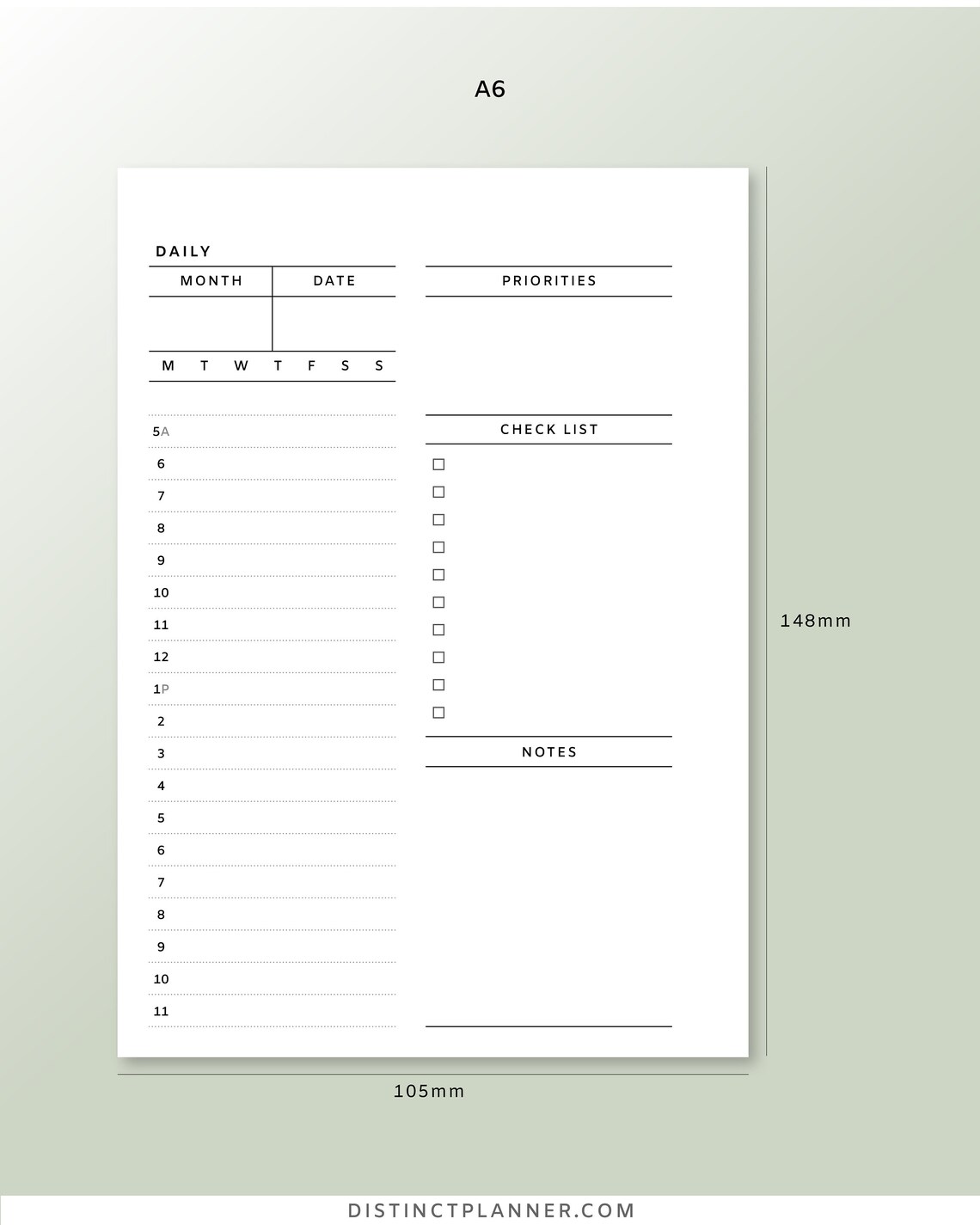 Daily Planner Printable A6 for Minimalist | Undated Daily Journal and ...