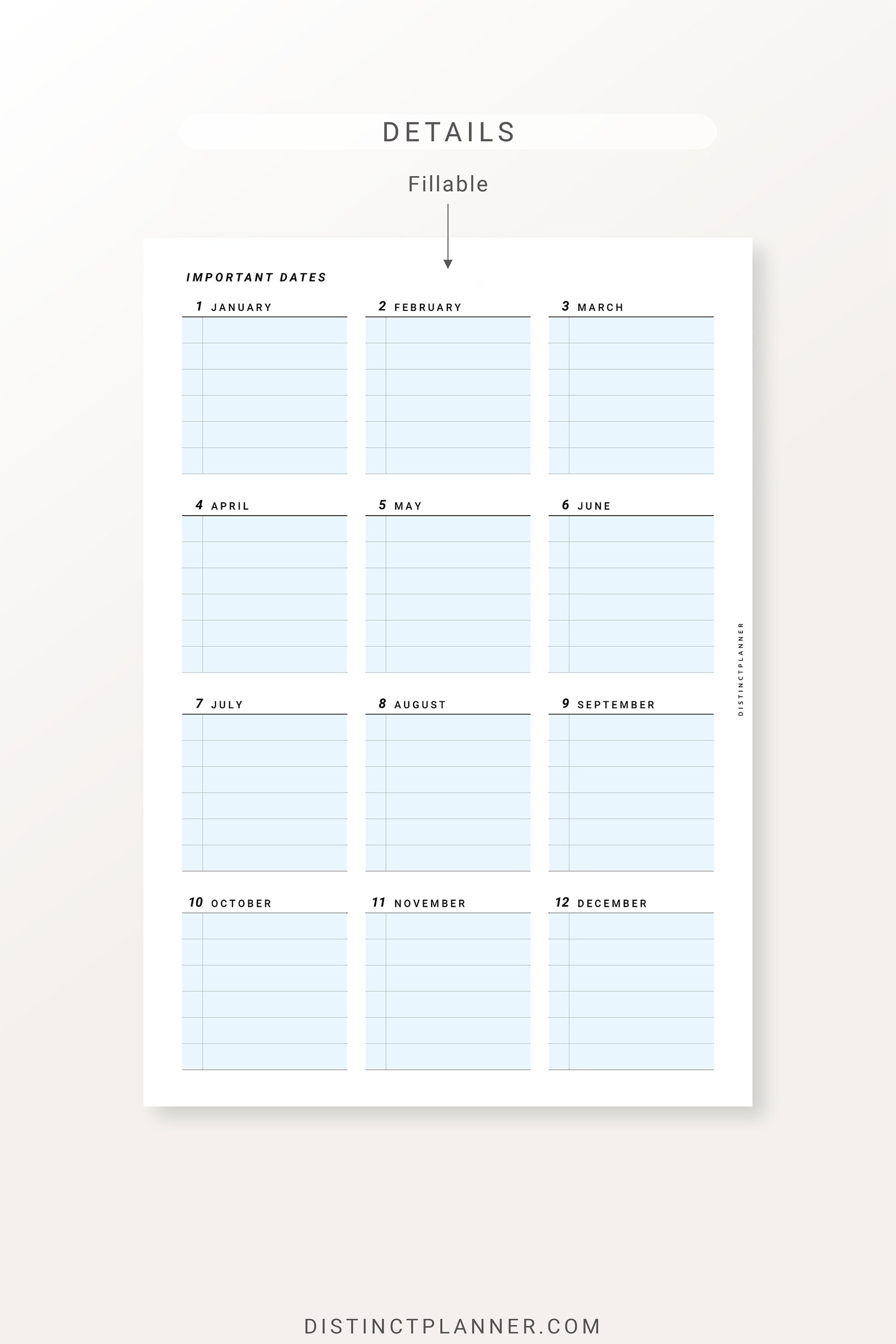 A4 Letter Inserts, Yearly Important Dates Printable, Birthday ...