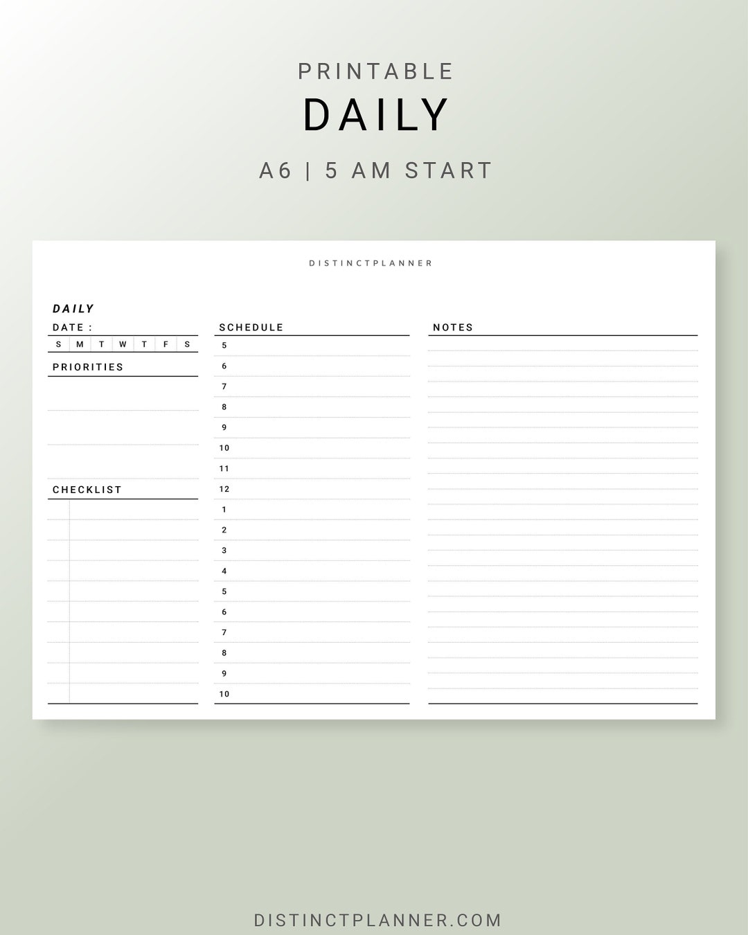 A6 Daily Horizontal Planner Printable, Undated Daily Journal for ...