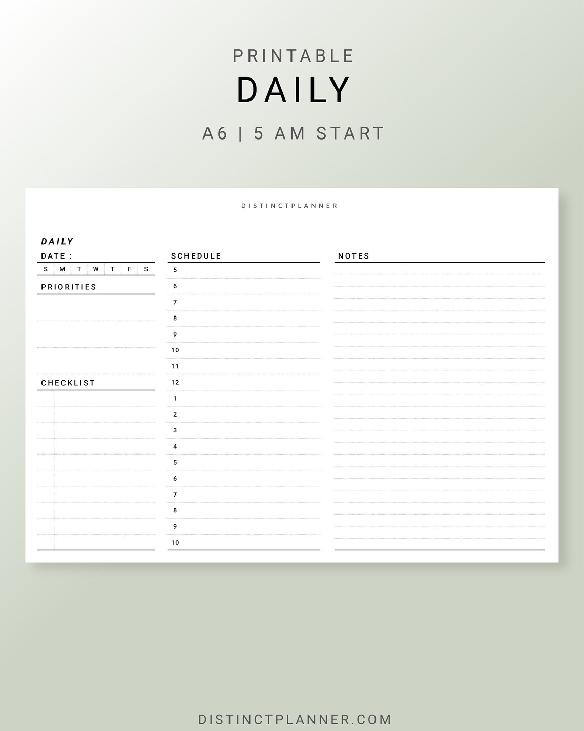 A6 Daily Horizontal Planner Printable Undated Daily Journal - Etsy
