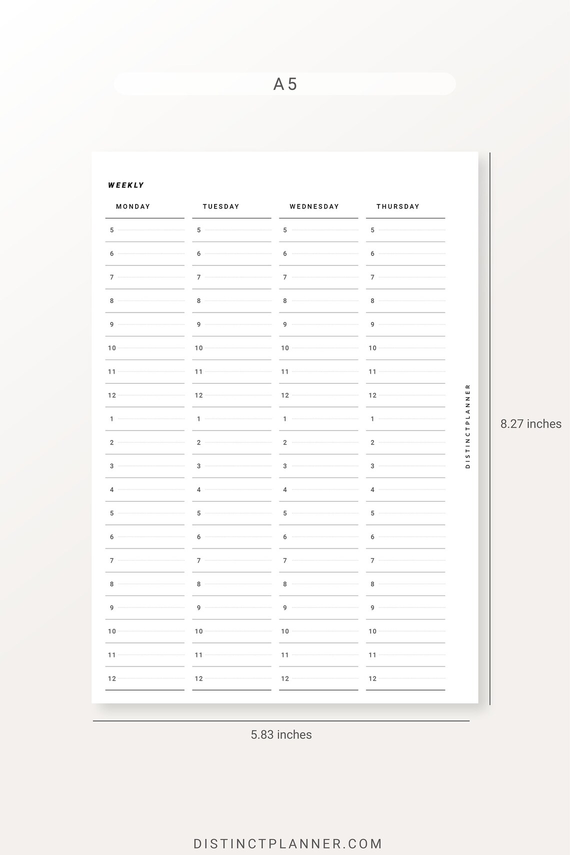 A5 Inserts, Weekly Timetable Printable, Hourly Schedule Agenda, 5 Am ...
