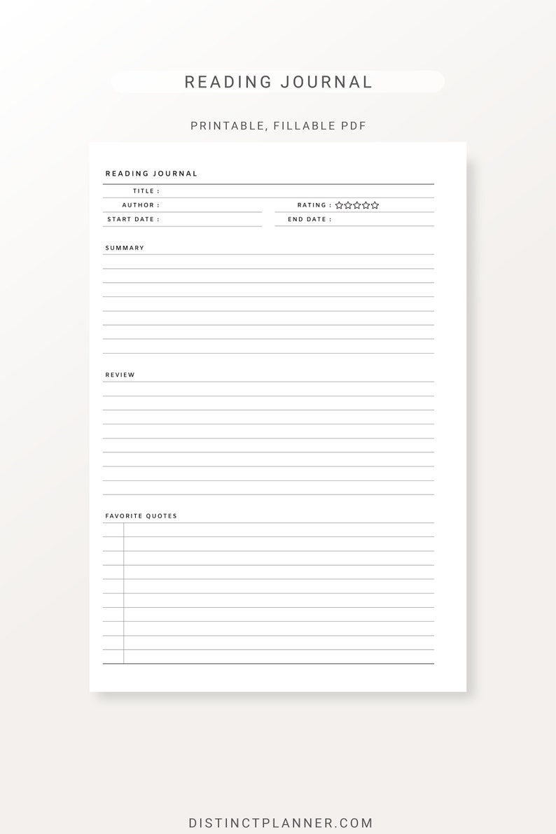 A5 Reading Journal Printable Bundle, Book Review Log Minimal Template ...