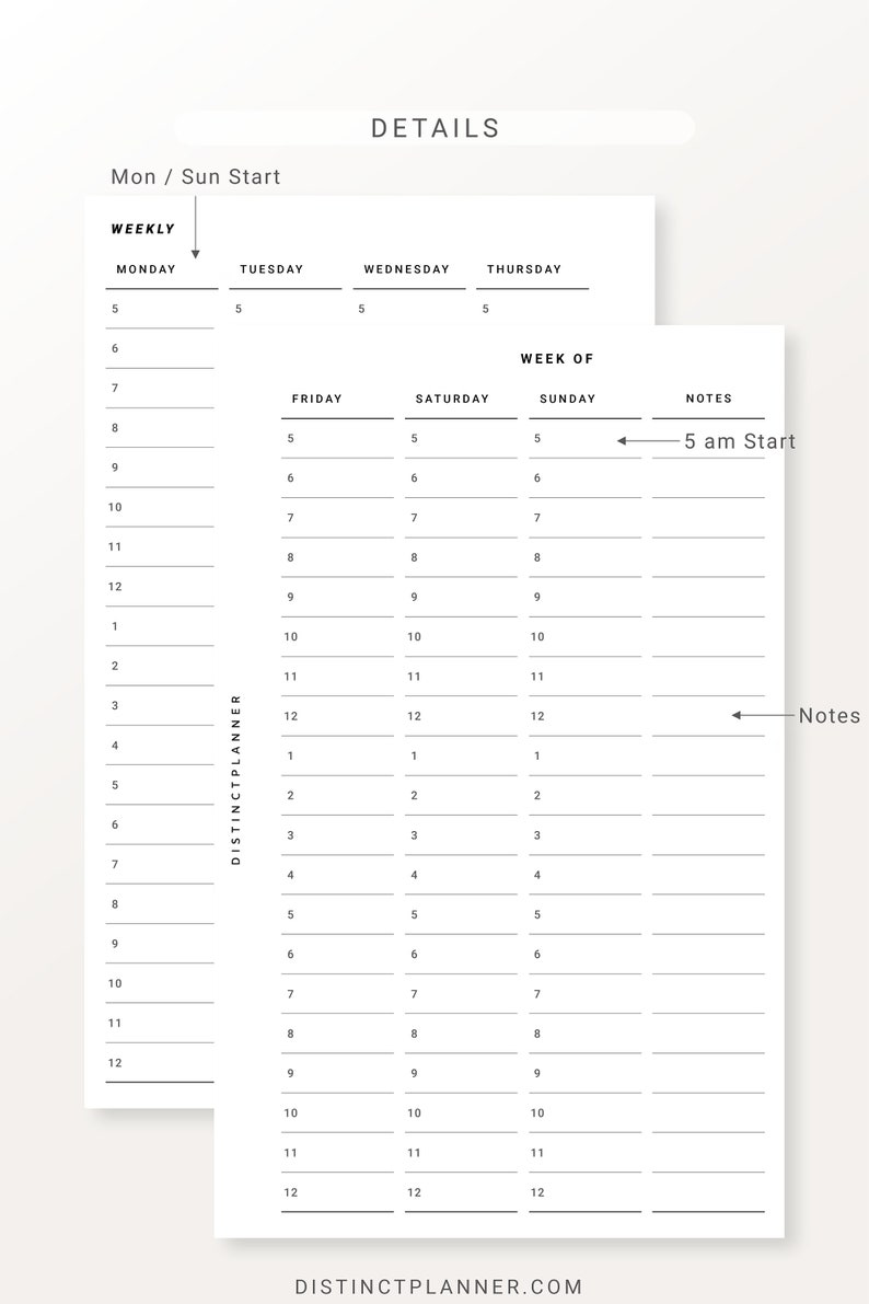 FCC Inserts Weekly Timetable Printable Hourly Schedule - Etsy