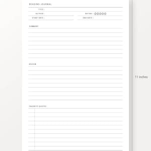 A4letter Reading Journal Printable Editable | Book Review Template PDF ...