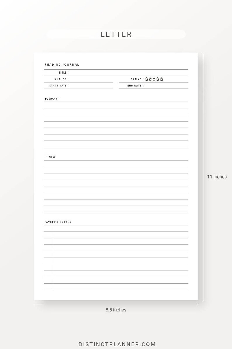 A4letter Reading Journal Printable Editable Book Review Template PDF ...