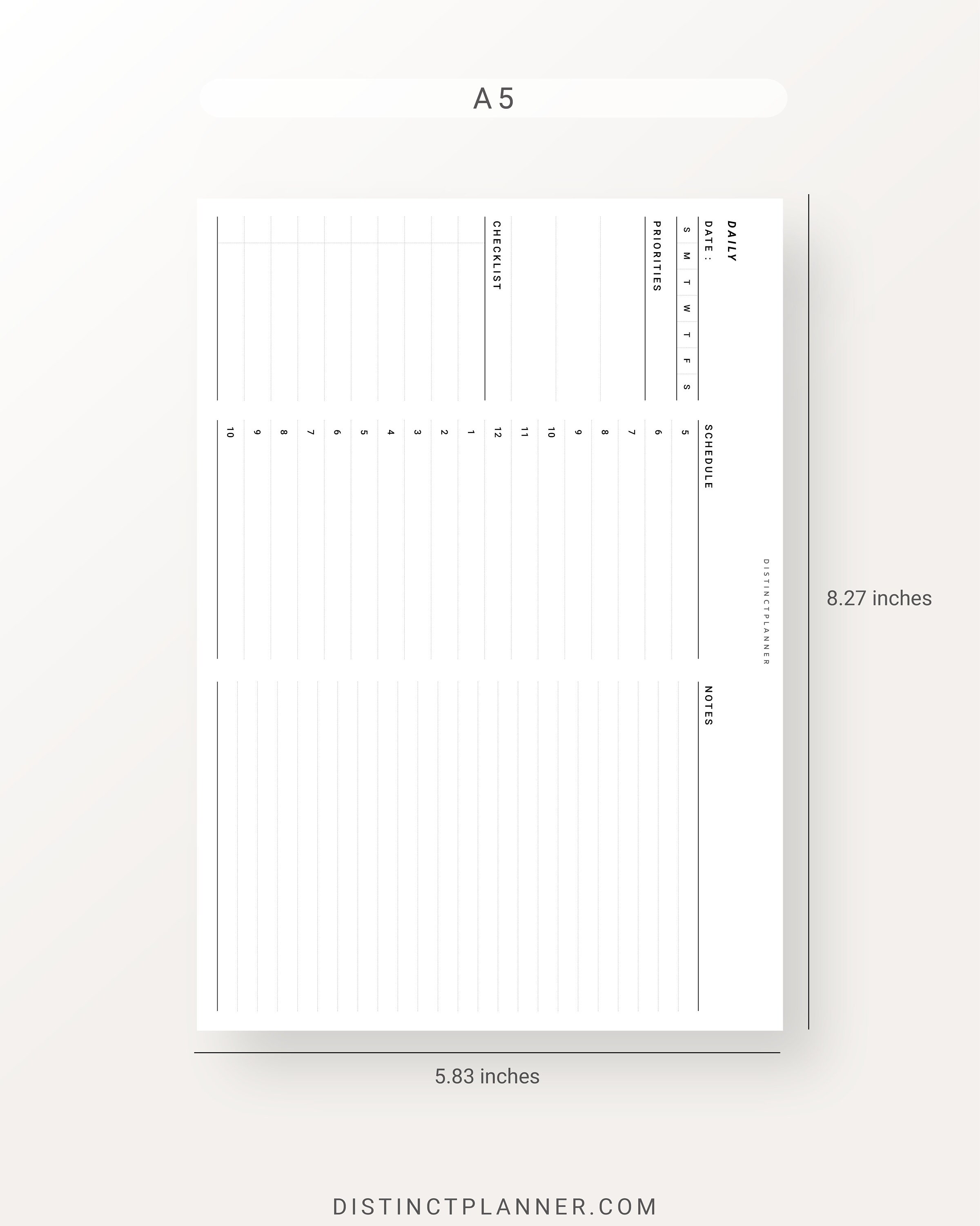 A5 Daily Horizontal Planner Printable, Undated Daily Journal for ...