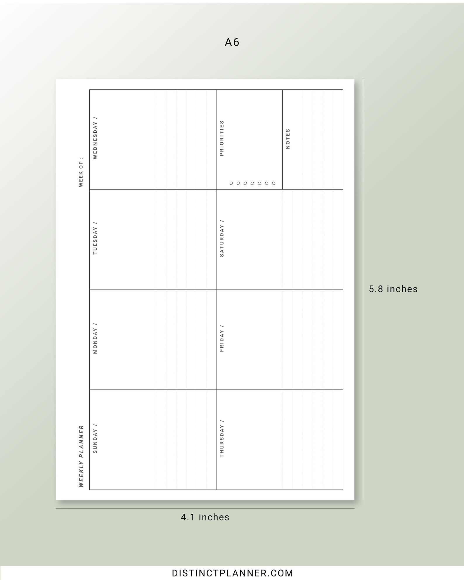 Weekly Horizontal Planner Printable A6 Inserts | WO1P Weekly Desk Pad ...