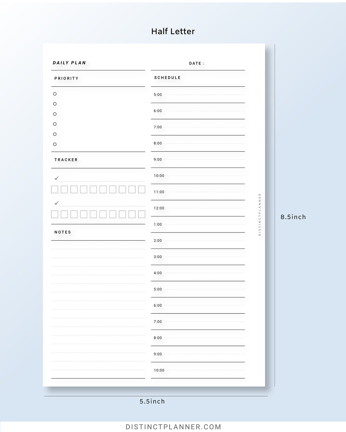 Editable Daily Planner Printable Half Letter Undated Daily | Etsy