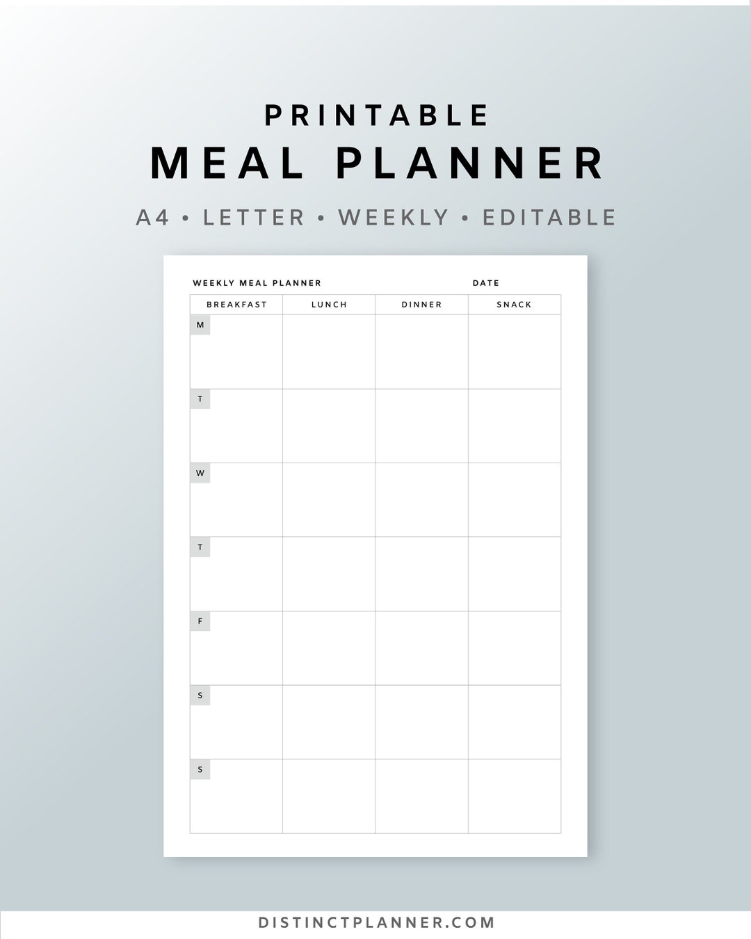 A4, Letter | Weekly Meal Planner With Grocery List | Menu Planner ...