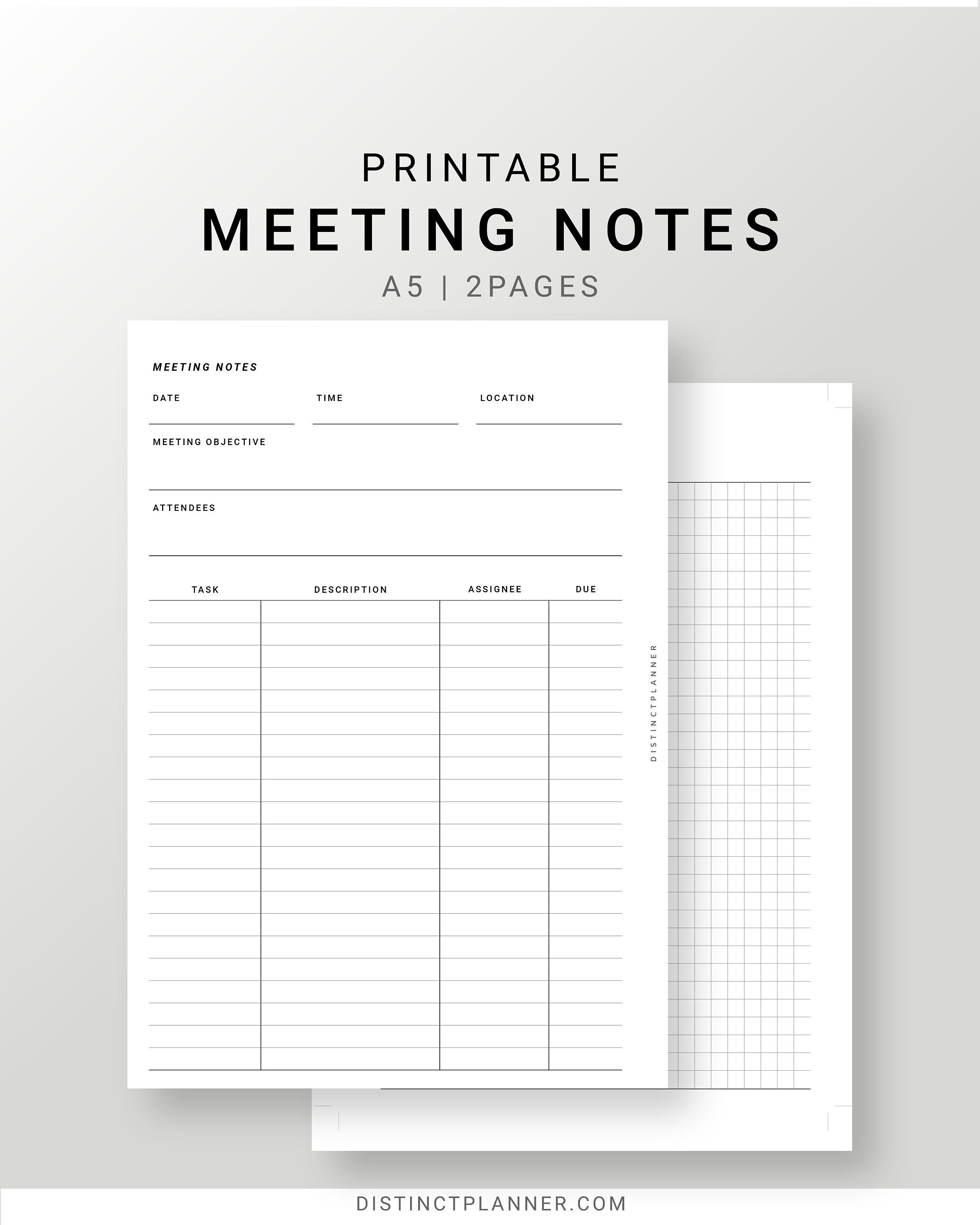 Meeting Notes Printable A5, Meeting Minutes Template, Work Planner ...