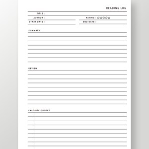 A5 Reading Journal Printable Editable | Book Review Template PDF | Book ...