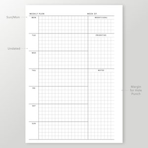 A5 | Weekly Planner Printable | Undated Minimal Journal Insert | Weekly ...