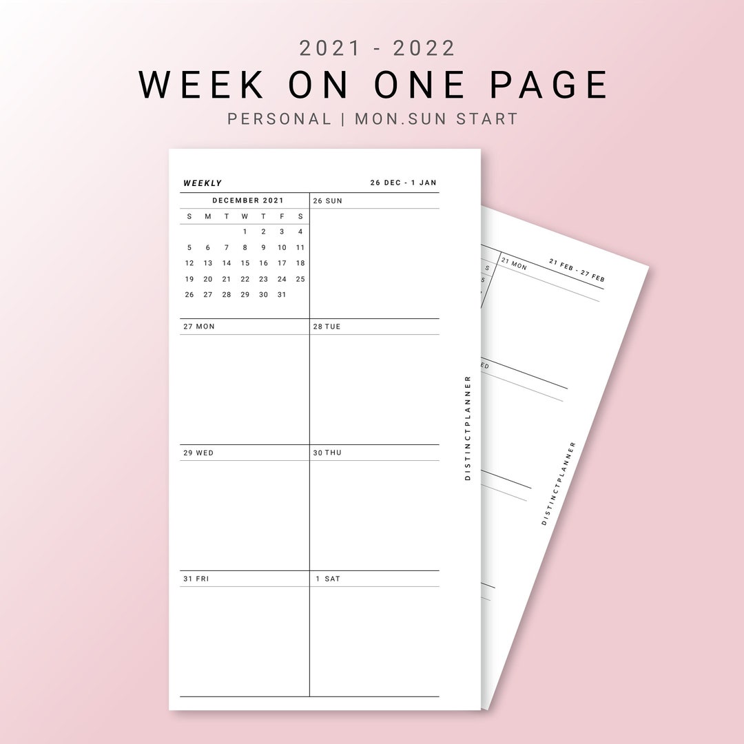 2021, 2022 Weekly Planner With Mini Calendar, Week on One Page Personal ...