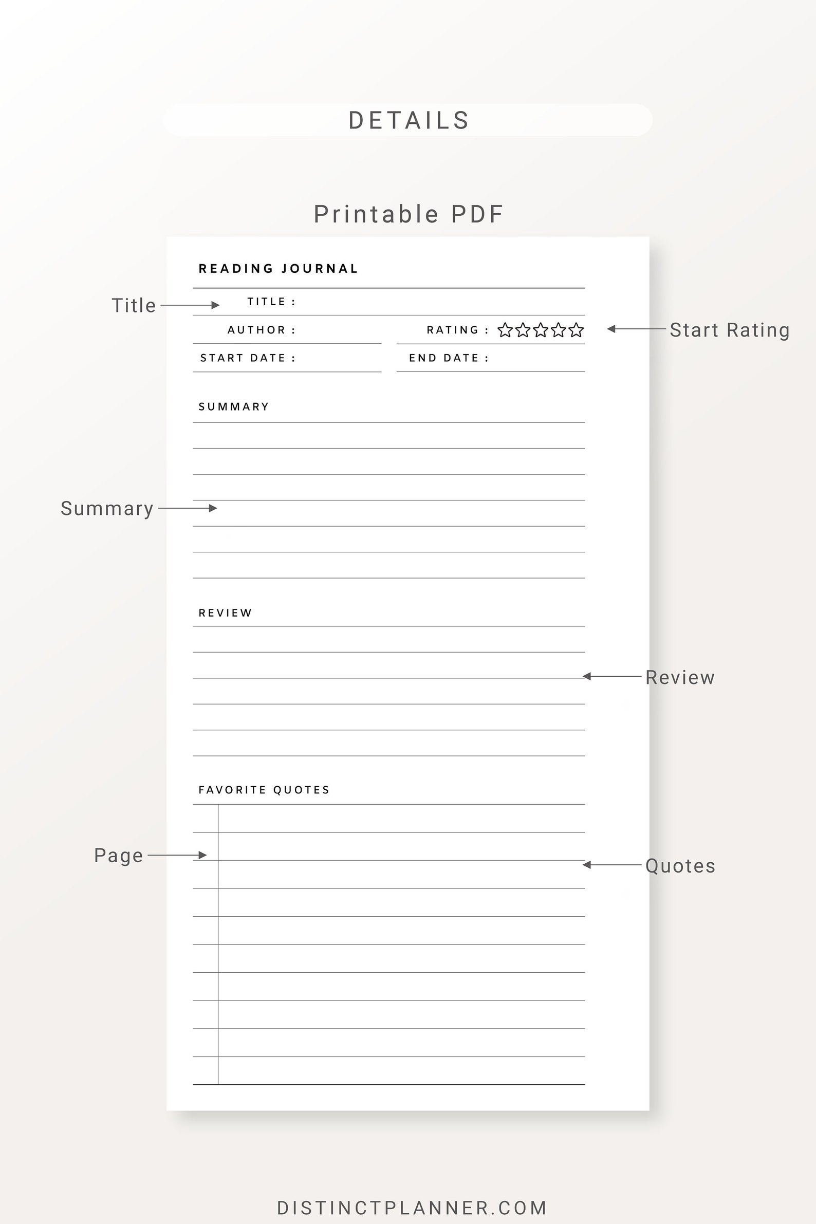 Personal Reading Journal Printable Editable | Book Review Template PDF ...