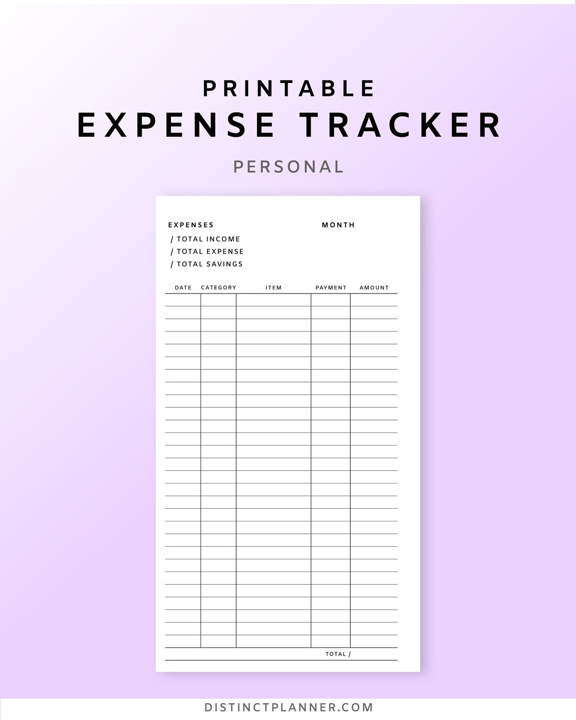 Personal Expense Tracker Printable With Category Finance Spending ...