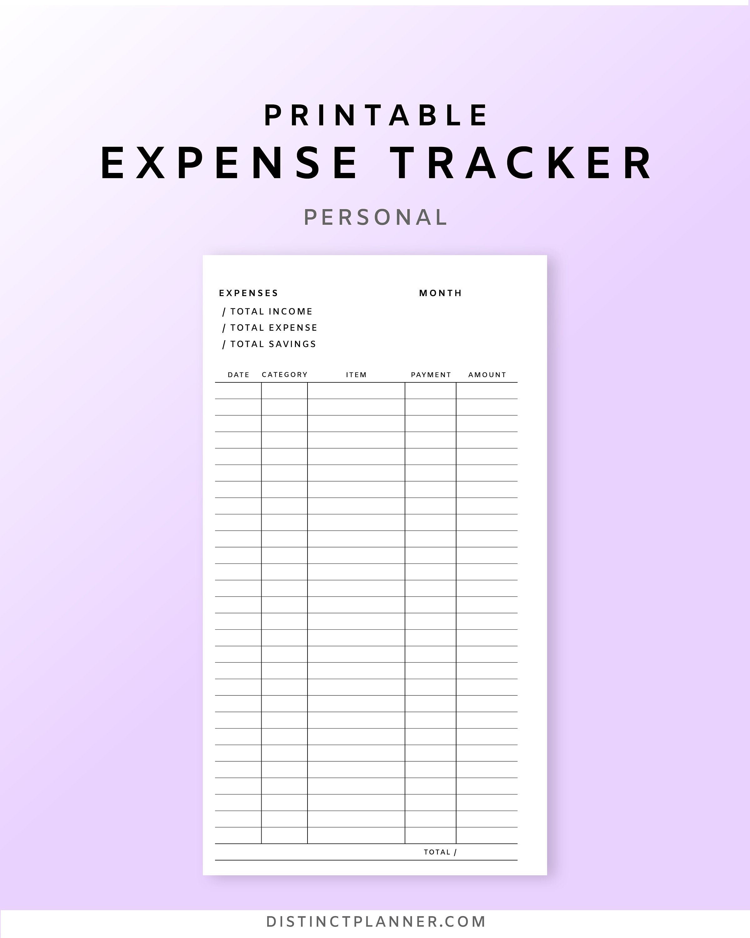 Personal Expense Tracker Printable With Category Finance Spending ...