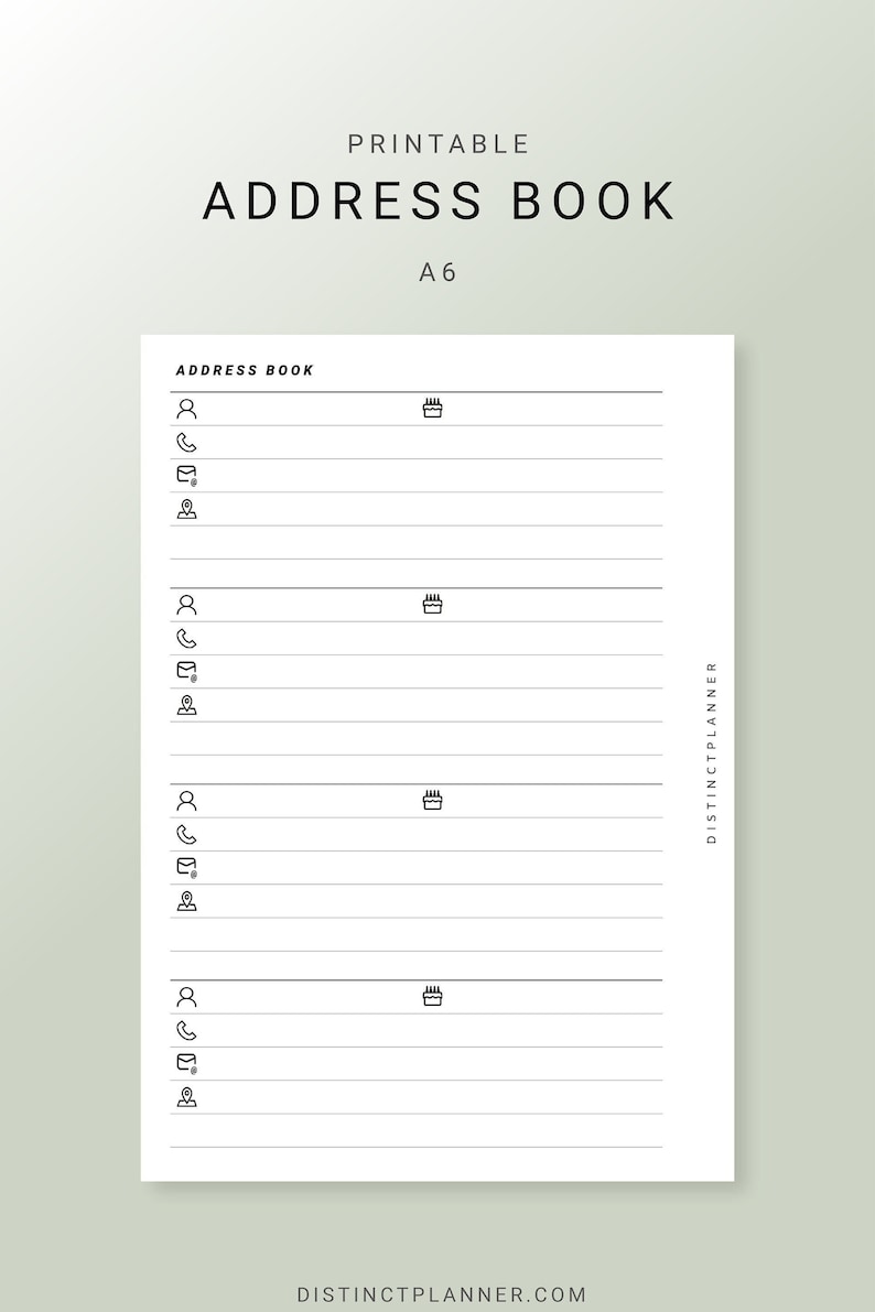A6 Address Book Printable Inserts, Contact List Template Planner Refill ...