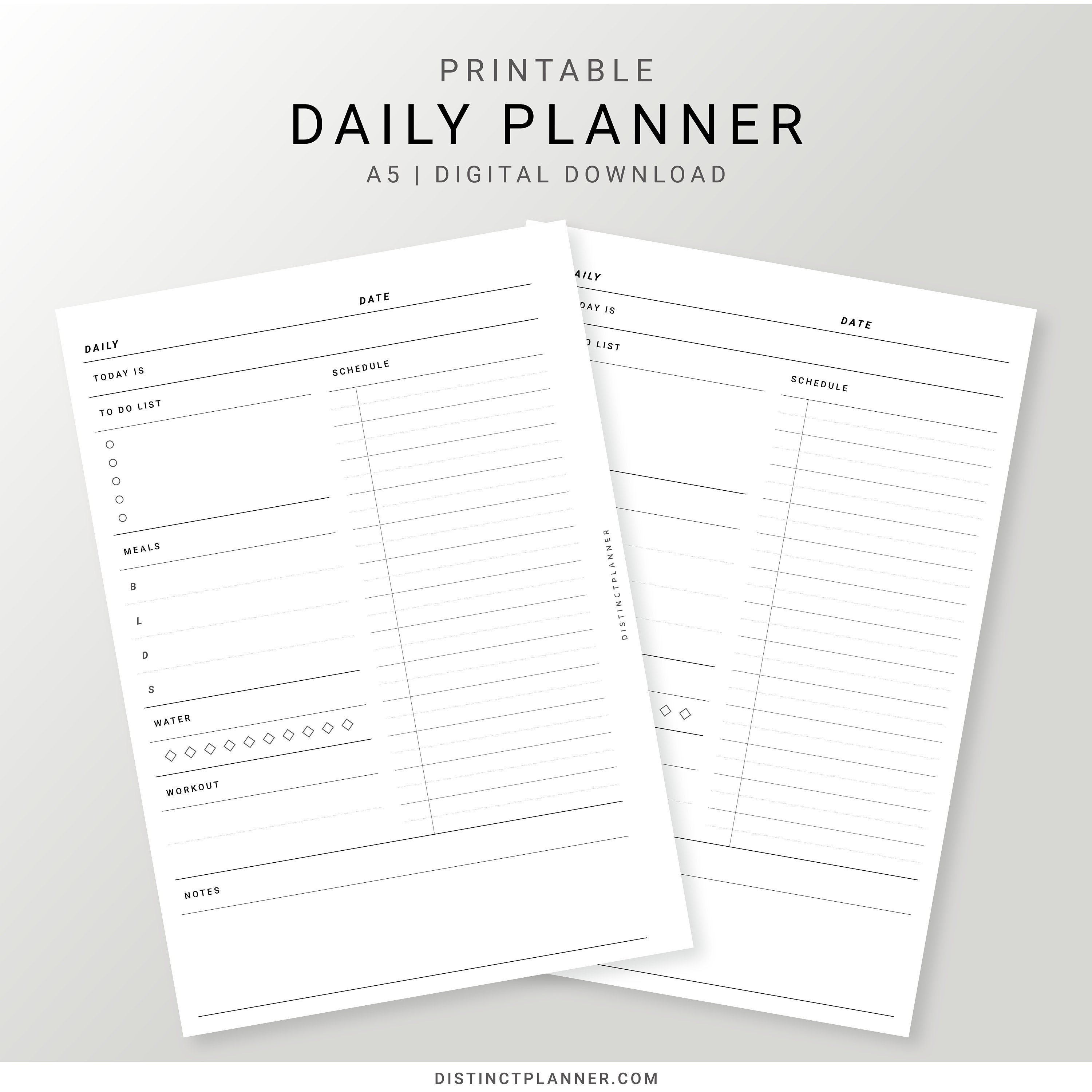 A5 Daily Planner Inserts, Daily Overview Printable, Day on One Page ...
