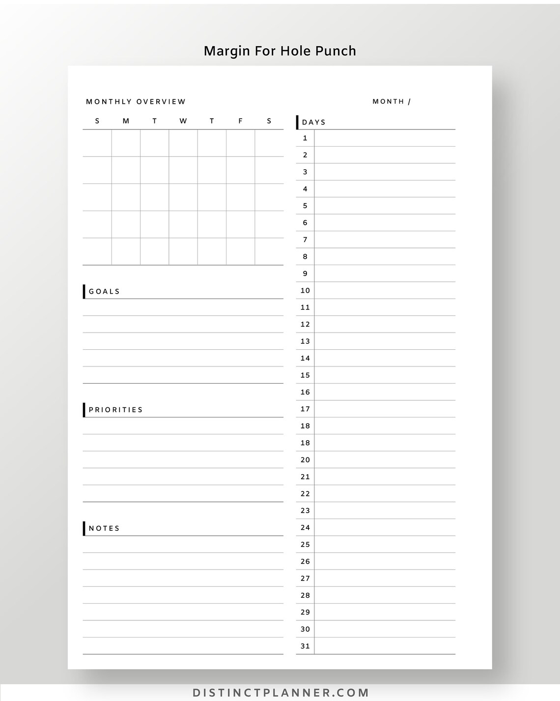 A5 | Undated Monthly Planner | Printable Overview on a Page | Schedule ...