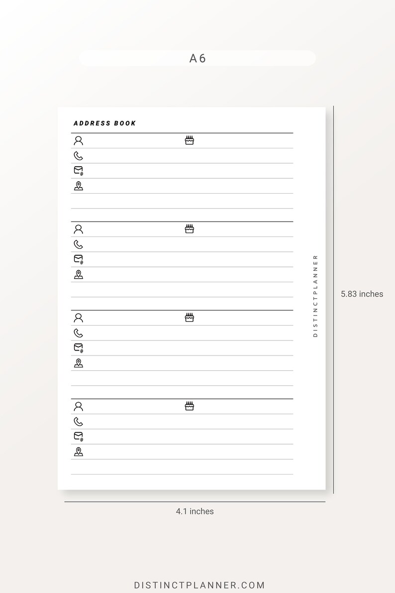 A6 Address Book Printable Inserts, Contact List Template Planner Refill ...