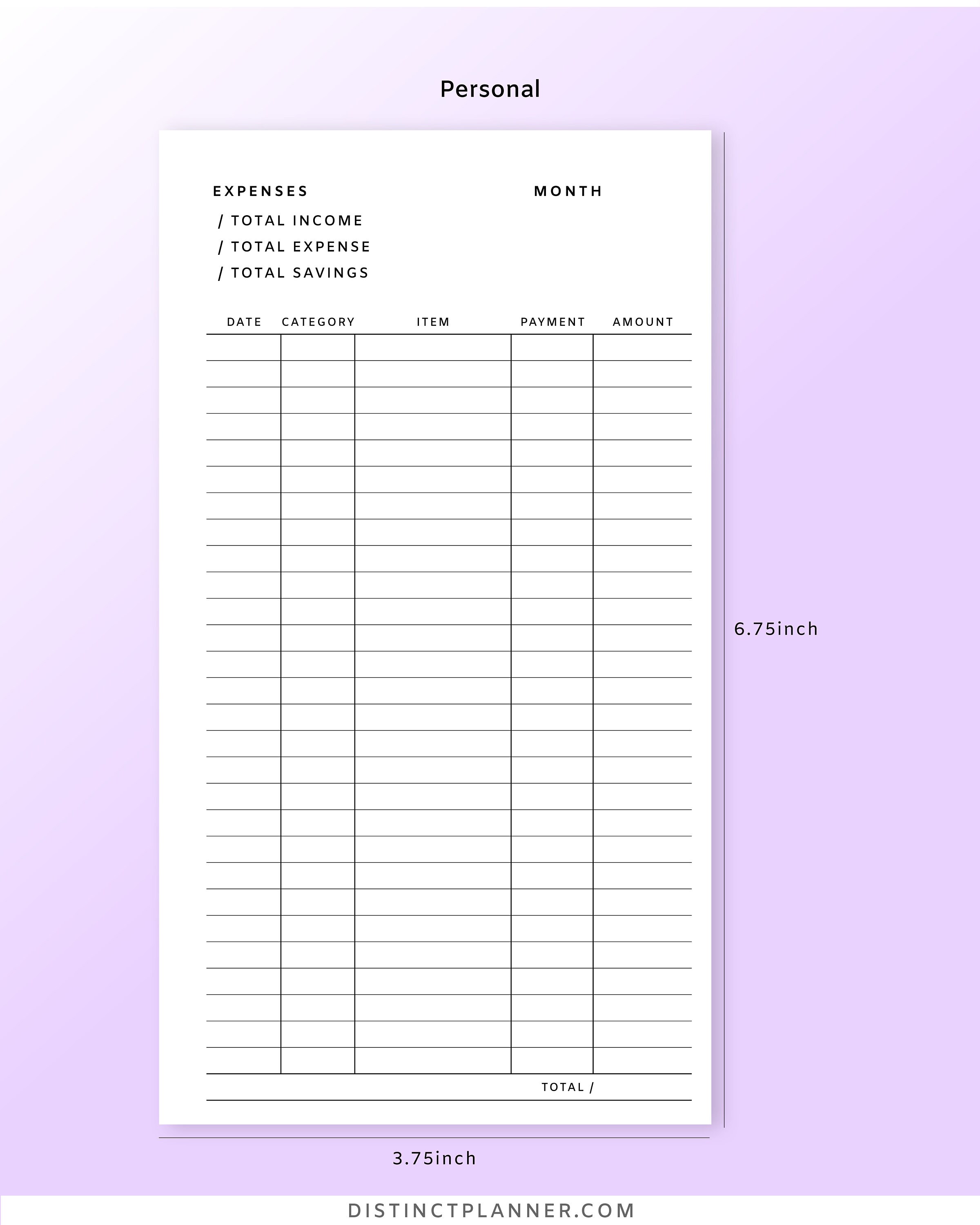 Personal Expense Tracker Printable With Category Finance Spending ...