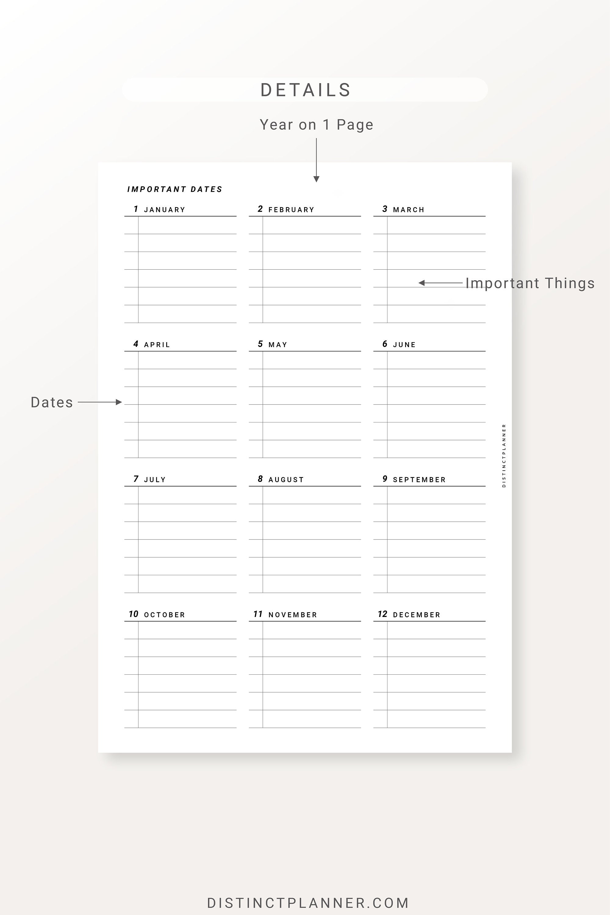 A4 Letter Inserts, Yearly Important Dates Printable, Birthday ...