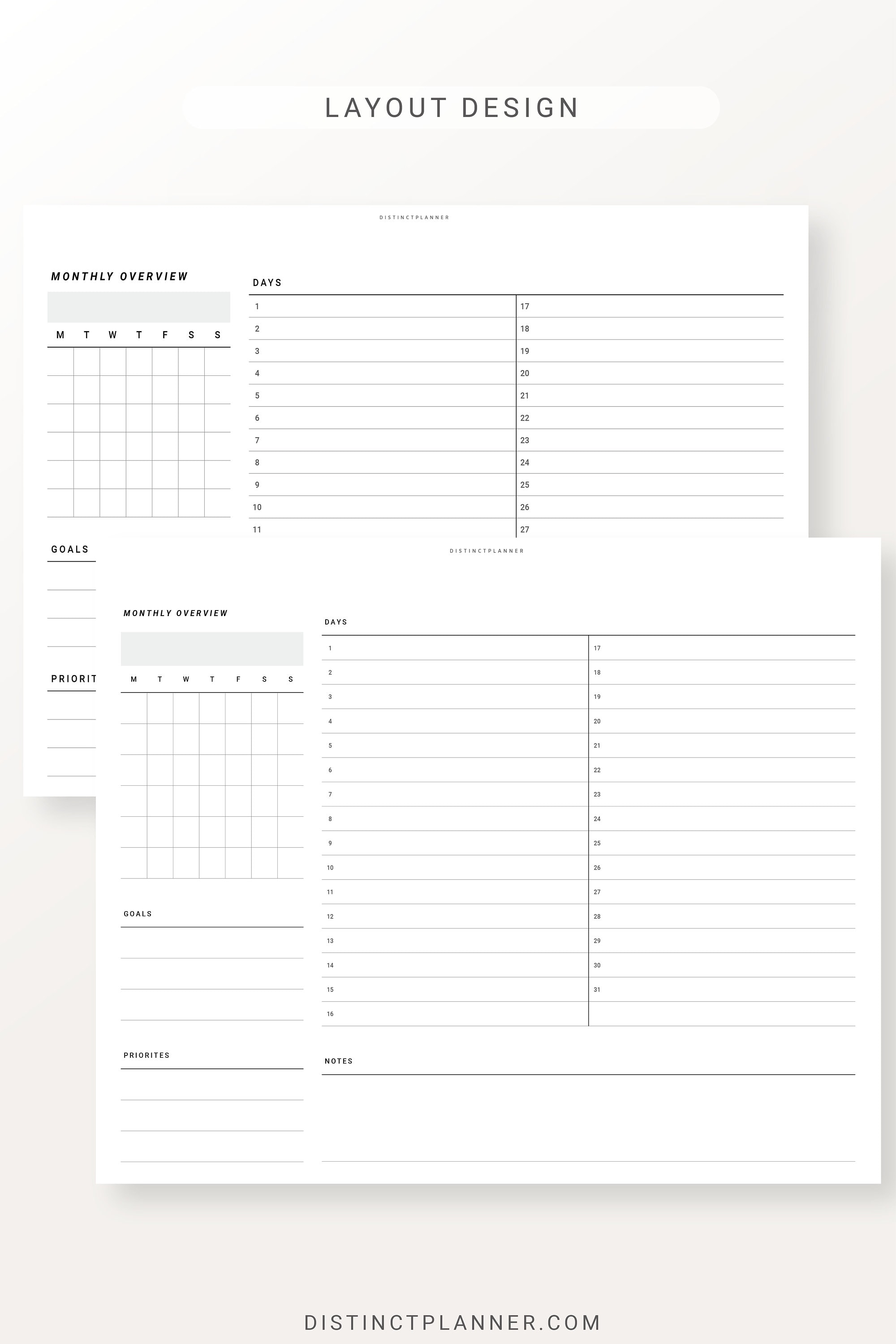 A4 Letter Monthly Overview Horizontal Inserts, Undated Printable ...