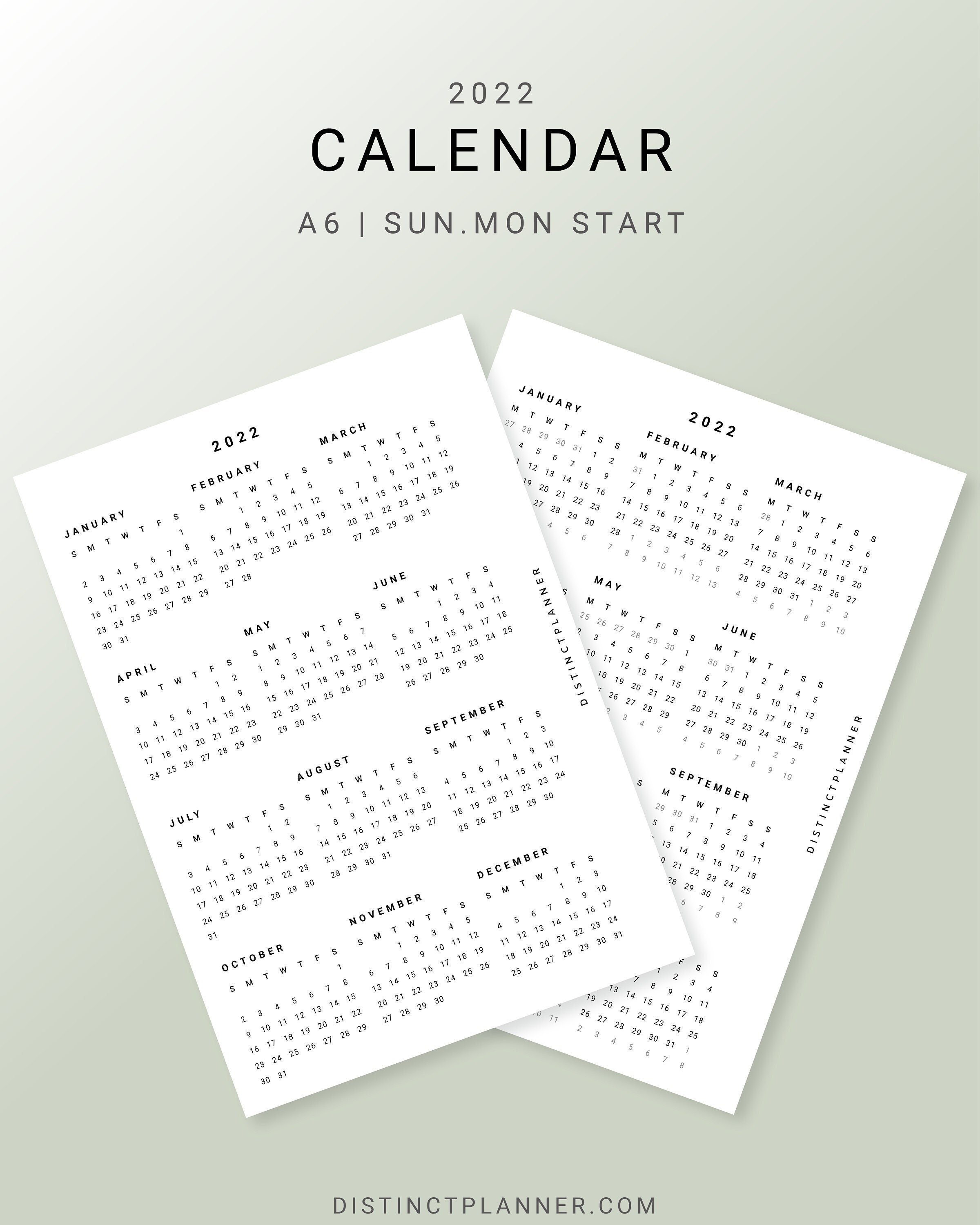 One Page 2022 Calendar Fillable