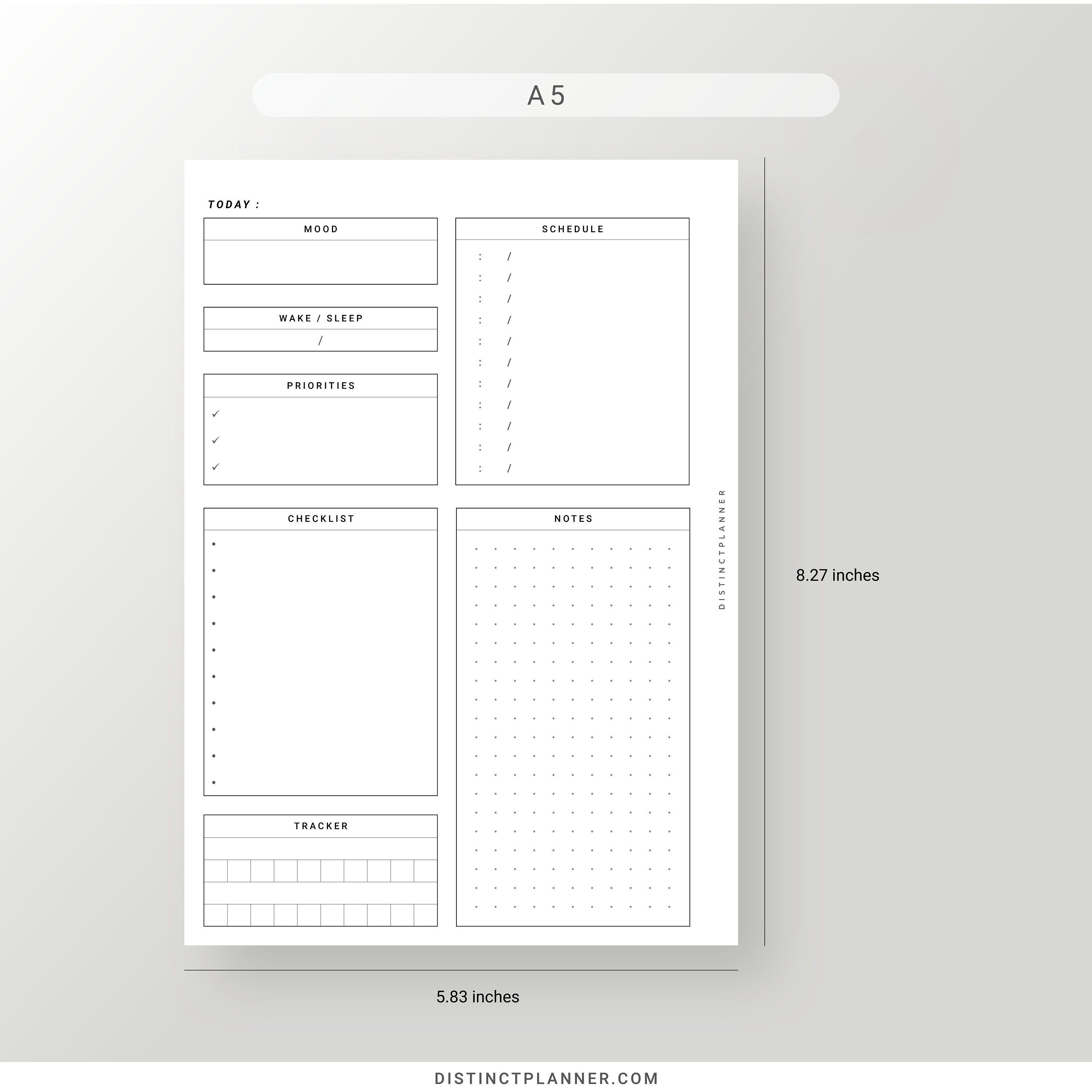 A5 Daily Planner Printable, Undated Daily Organizer, Day on One Page ...