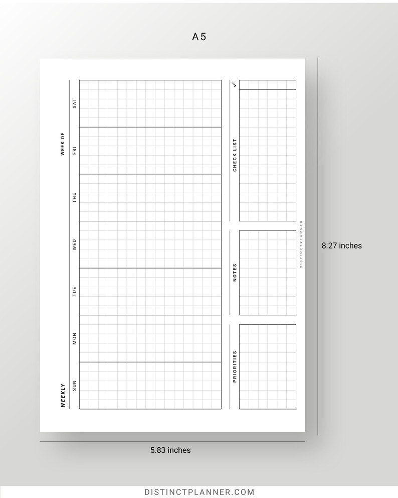 Undated Weekly Planner Printable A5, Horizontal Weekly Inserts ...
